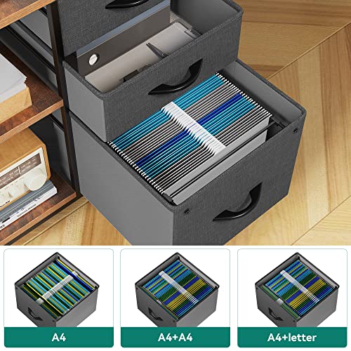 YITAHOME 3 Drawer File Cabinet, Mobile Printer Stand with Open Storage Shelf, Lateral Fabric File Cabinet for Home Office, Rolling File Cabinet Fits A4/Letter Size (Dark Grey)