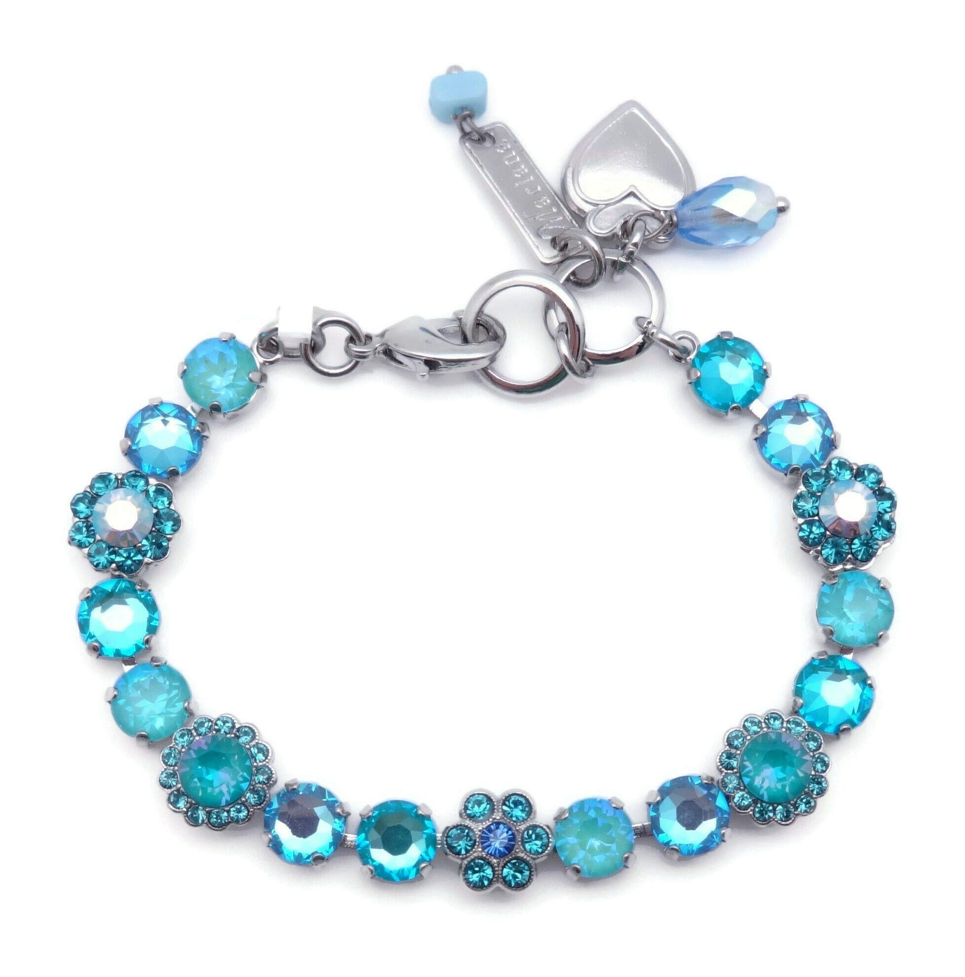 Mariana Tranquil Swarovski Silvertone Bracelet Aqua Blue Mix Flower Mosaic 140-4