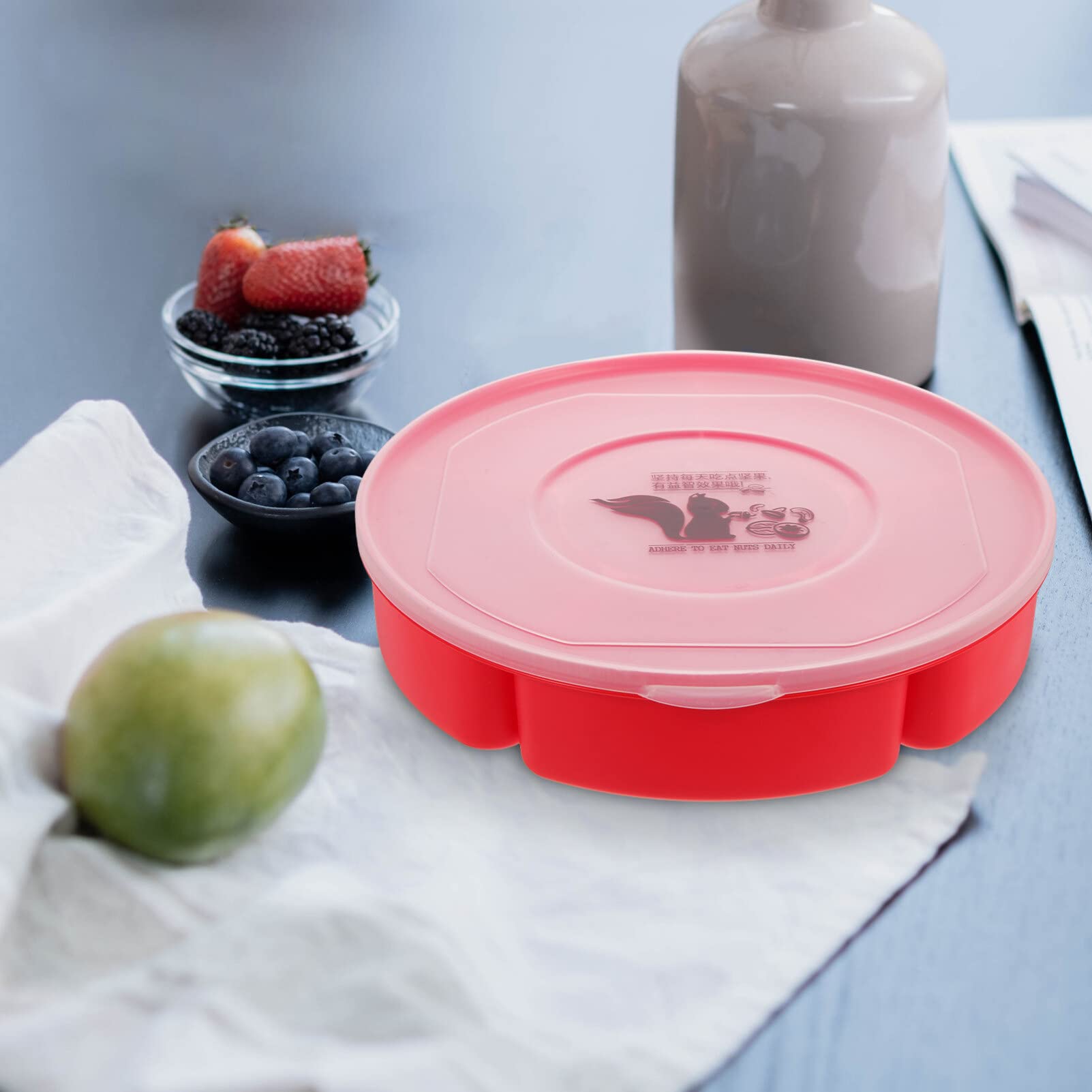 Operitacx Snack Serving Tray 6 Compartment Divided Candy Plate with Lid Nut Plate Appetizer Tray Decorative Candy Containers For Festival Gift Party Red (10x2.1 inch)