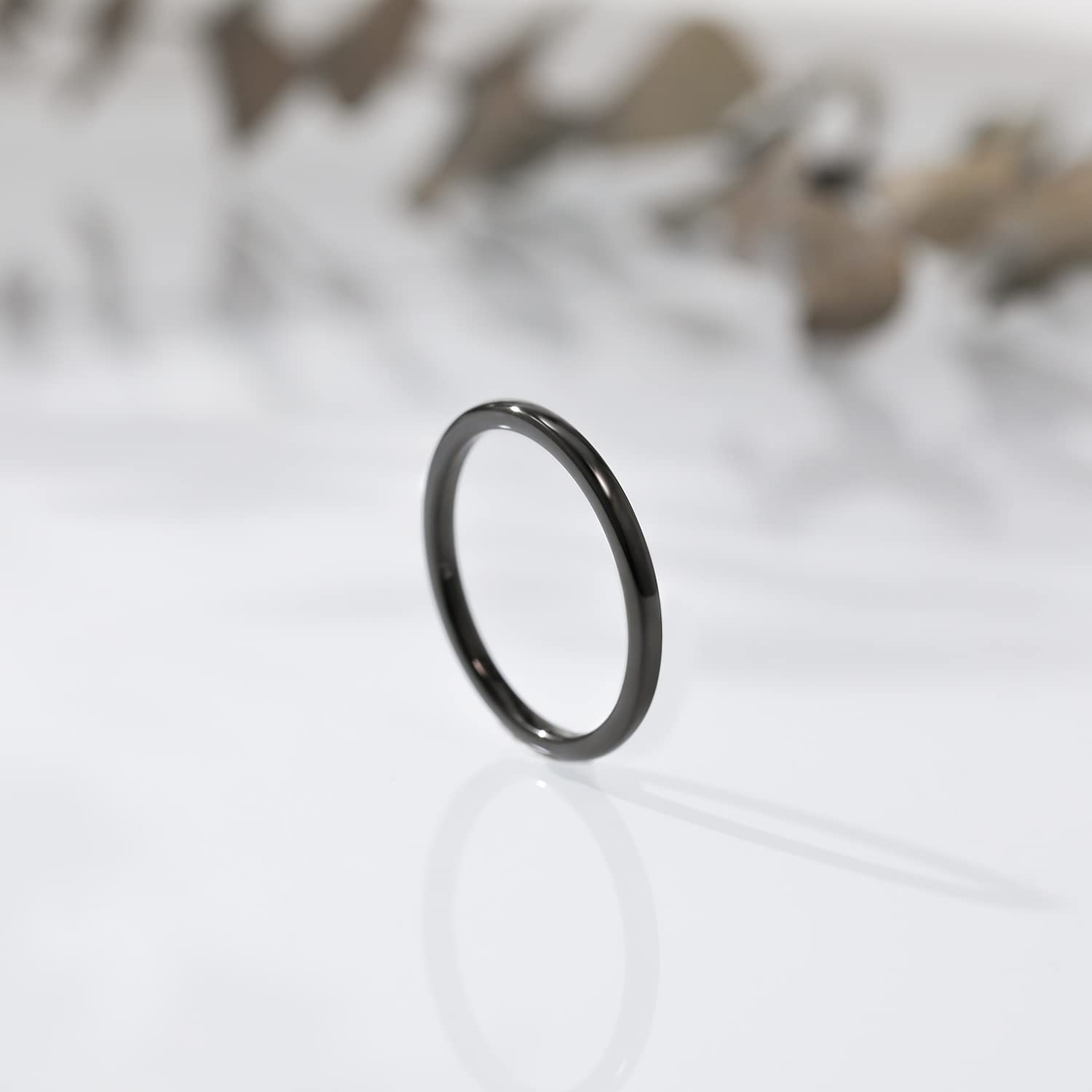 LAANSRER 2mm Black Titanium Ring for Women Men Dome High Polished Wedding Bands Ring Comfort Fit Size 5