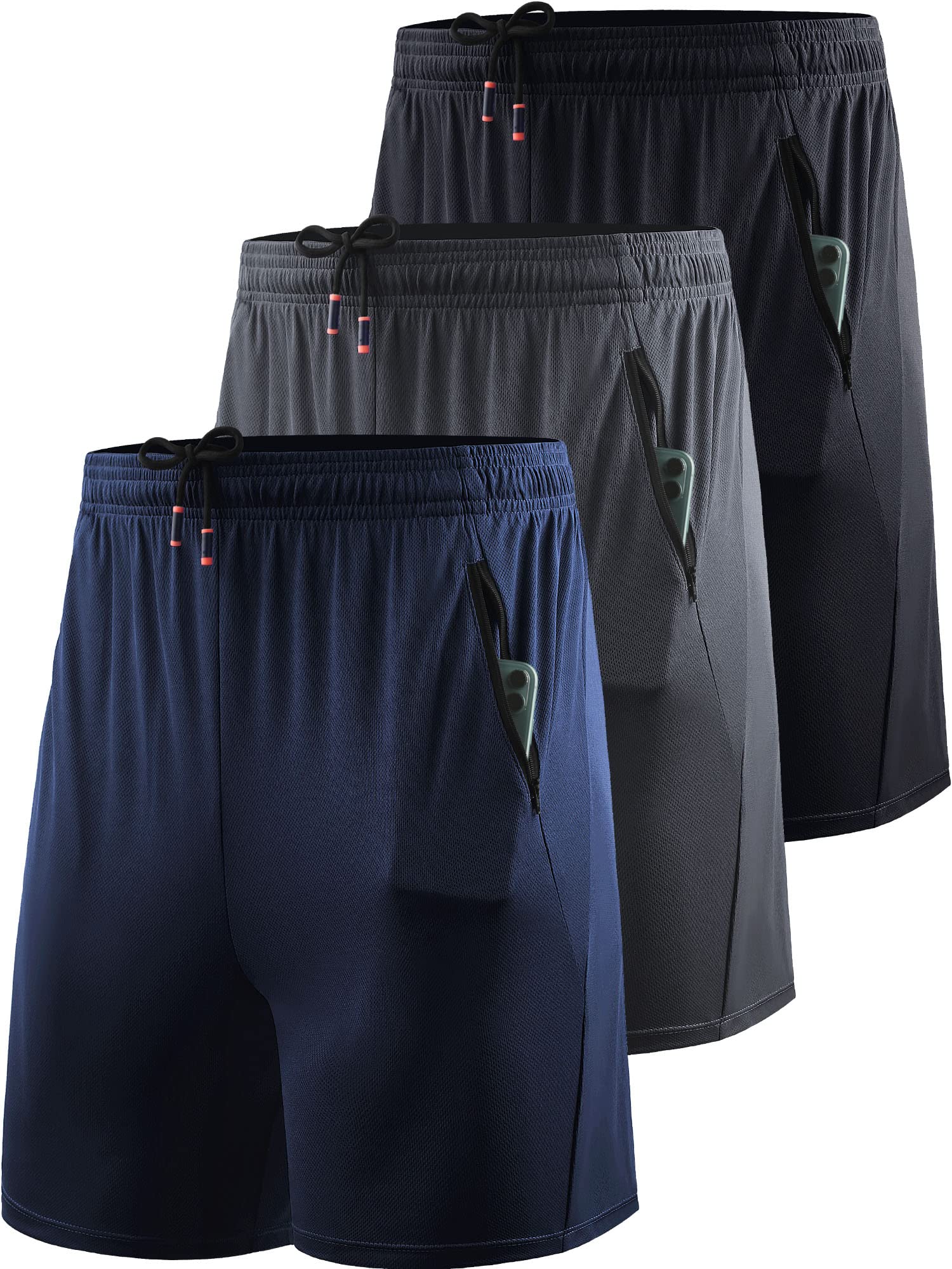 NELEUS Men's Basketball Shorts 7" Workout Running Shorts,6083,3 Pack,Black/Grey/Navy Blue,L