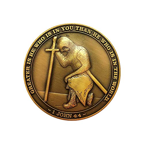 The Task Ahead Coin, I Can Do All Things, Challenge Coins, Antique Gold-Color Plated, Featuring a Kneeling Knight Templar and Philippians 4:15