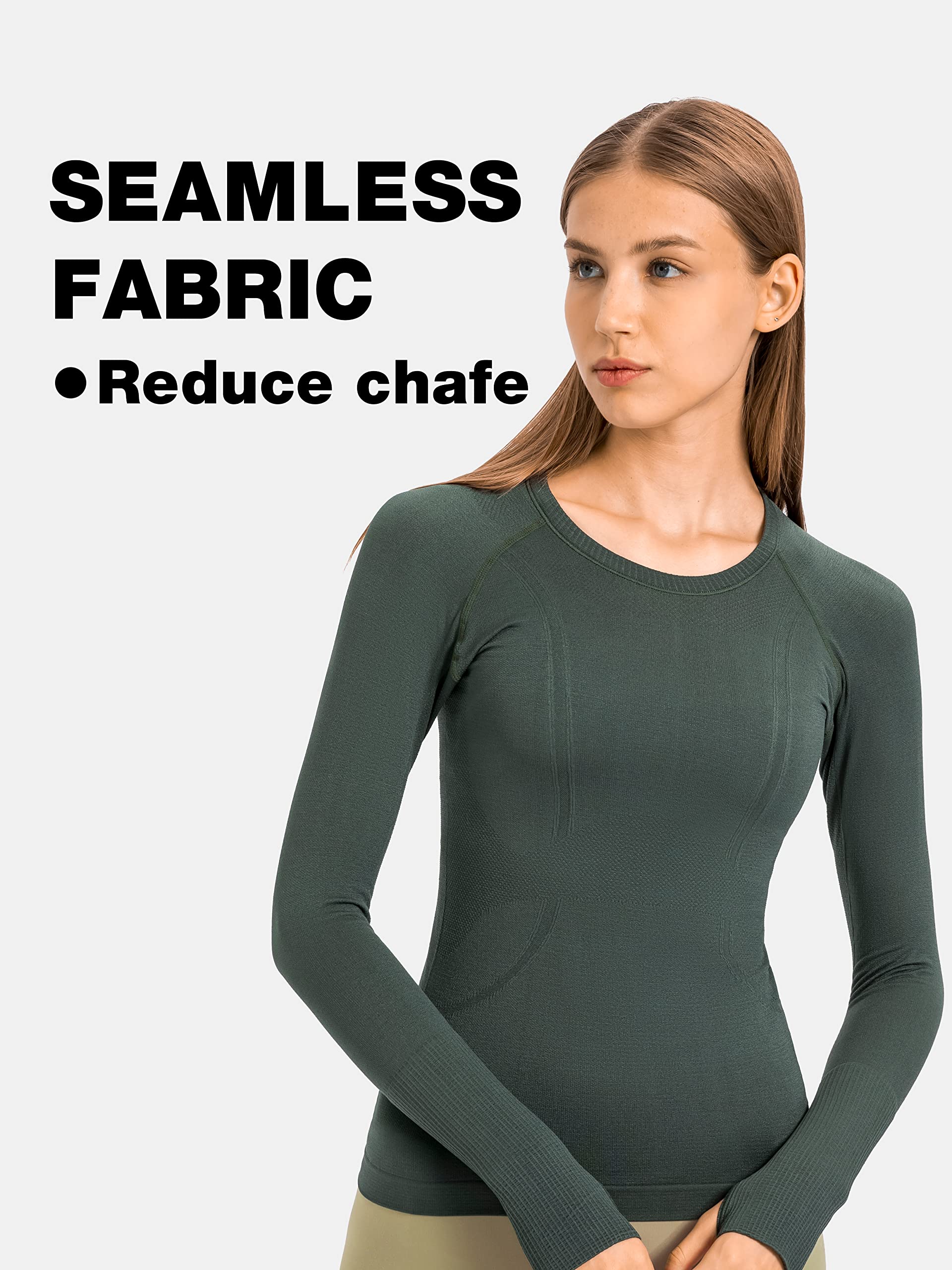 NEPOAGYM Women's Seamless Workout Tops Long Sleeve with Thumb Holes Athletic Shirt Tight Fit(Granite Green,M)