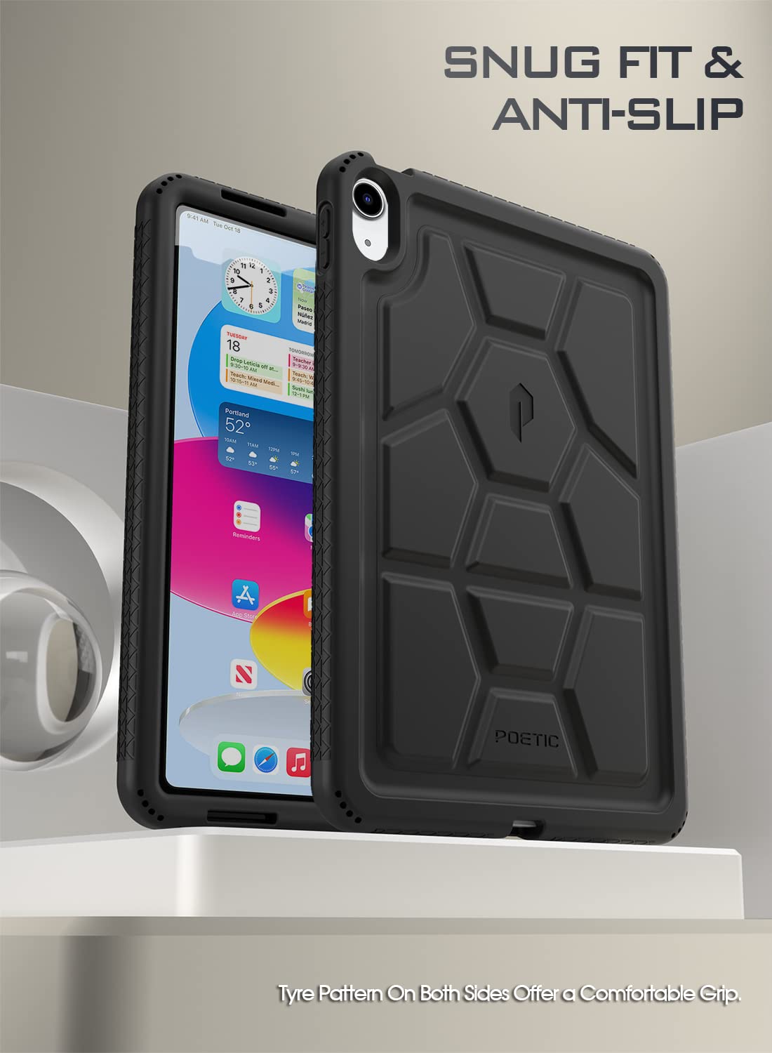 Poetic TurtleSkin Designed for New iPad 10.9 inch 10th Generation (2022) Case, Heavy Duty Shockproof Kids Friendly Silicone Case Cover, Only Compatible with New iPad 10.9 10th Generation, Black