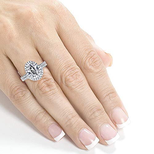 Kobelli Forever One Oval Moissanite and Lab Grown Diamond Halo Bridal Rings Set 2 CTW 14k White Gold (DEF/VS, DEF/VS), 6