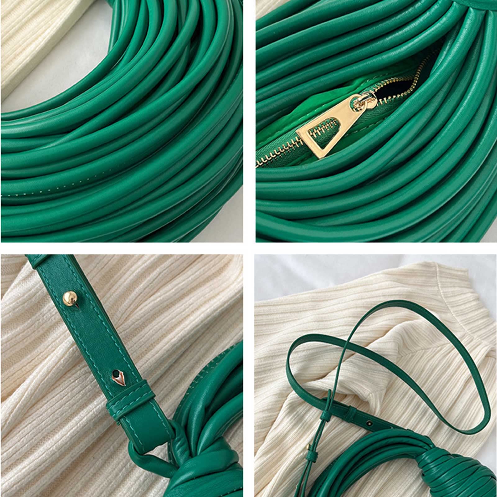 Qiayime Hand-Woven Bread Women's Clutch Top Handle Satchel Shoulder Crossbody Creative Noodles Purses Underarm Bag Handbag (Green)