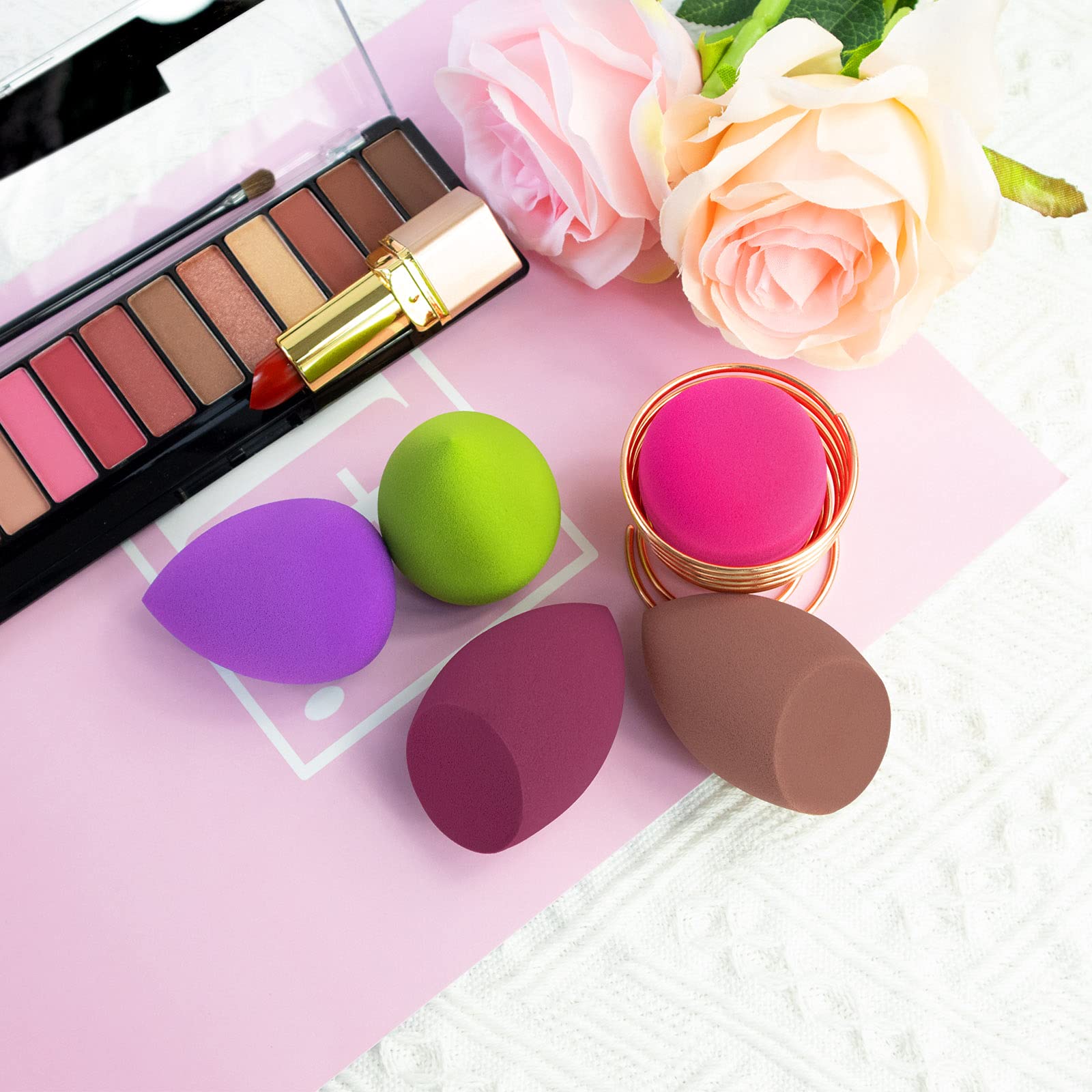 Makeup Sponge Blender Set, Beauty Makeup Sponges Latex-free Blender 5pcs + Beauty Sponge Holder 1pc