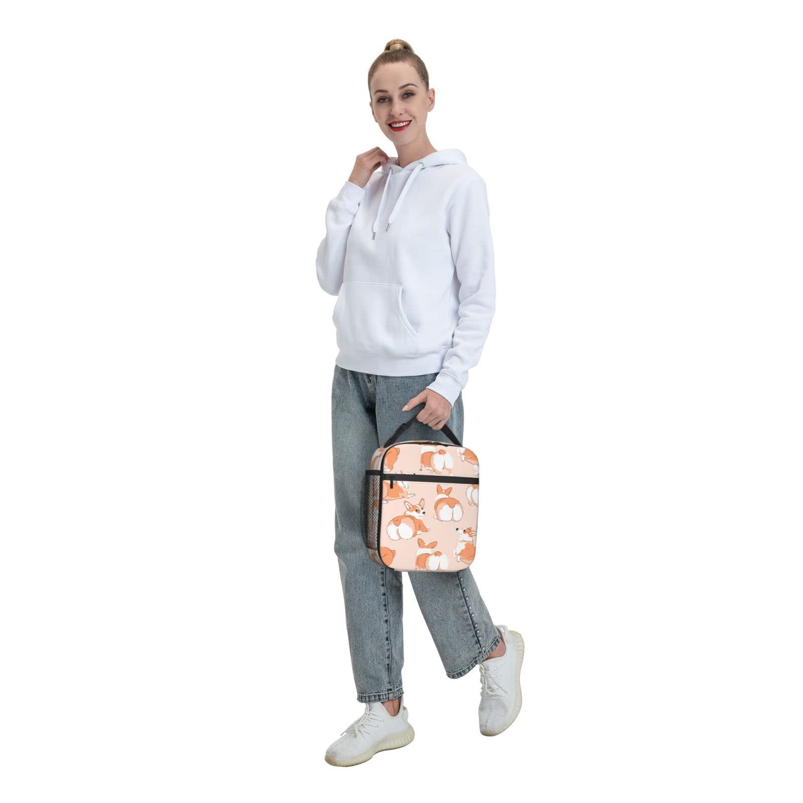 Oplp Cute Corgi Butt Lunch Bag Lunch Box Insulated Meal Bag Food Container for School Work Picnic Travel