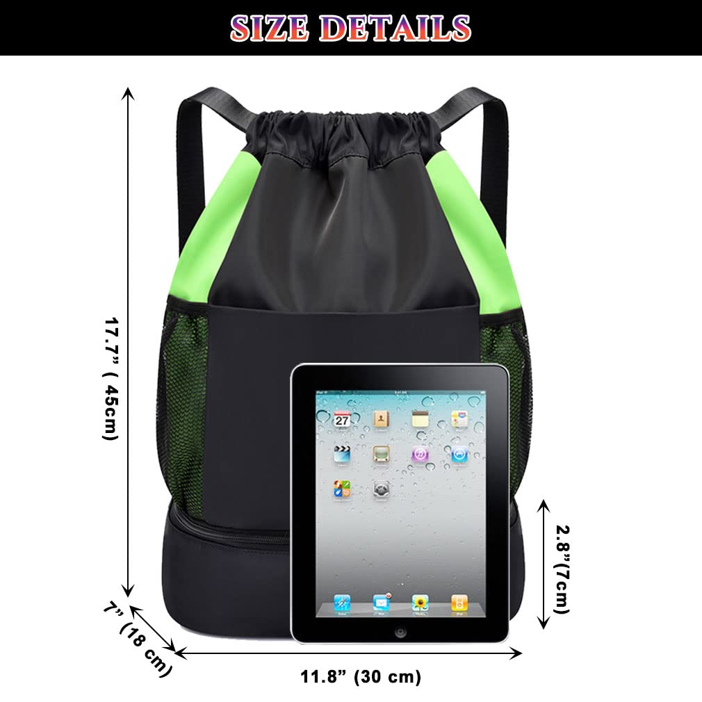 RLGPBON Drawstring Backpack with Shoe Compartment,Dry Wet Gym Bag