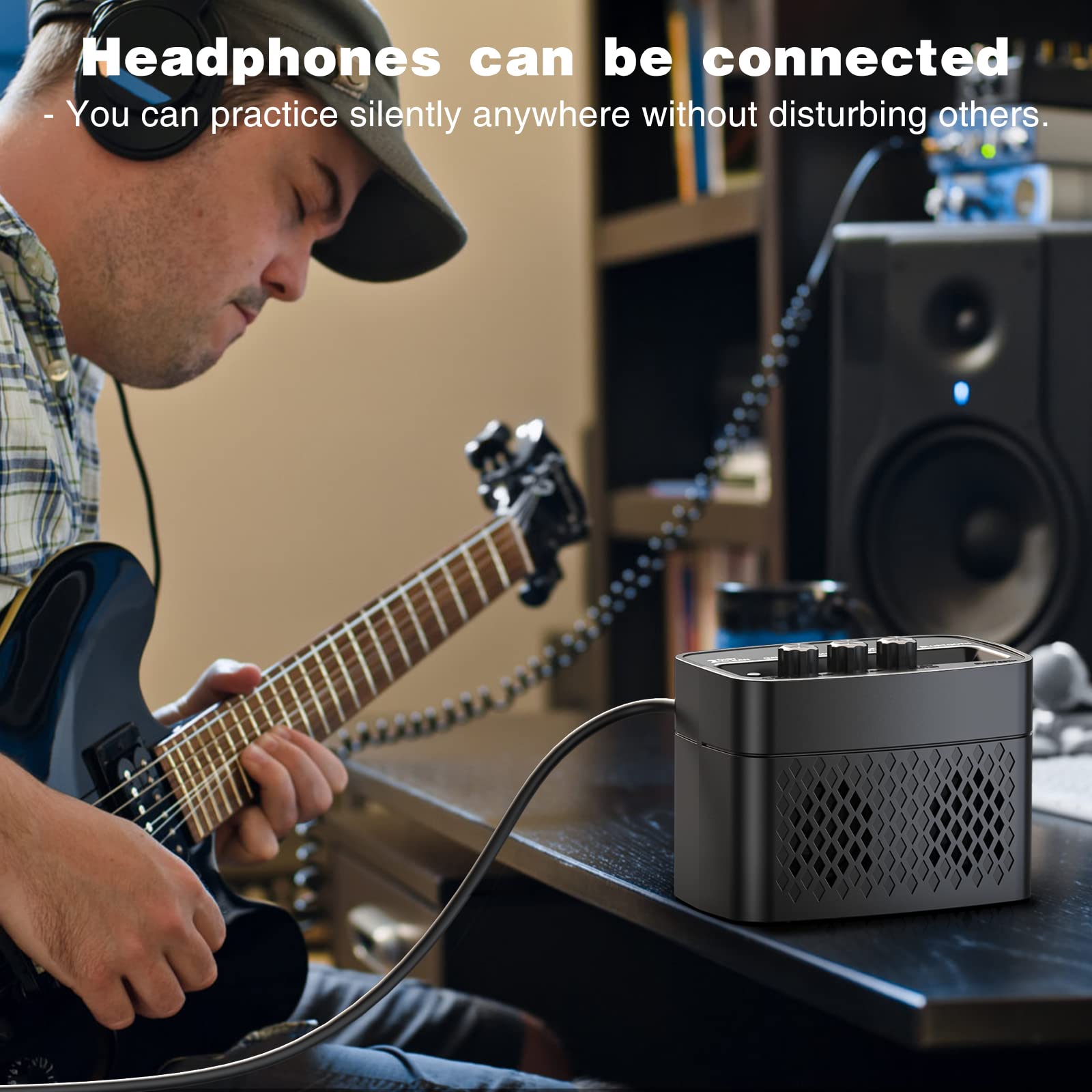 POGOLAB Mini Guitar Amp, 5W Small Portable Electric Guitar Amplifier, Clean & Distortion Effects 2 Channels, Rechargeable Bluetooth Speaker with Headphone Jack, for Daily Guitar Practice (Black)