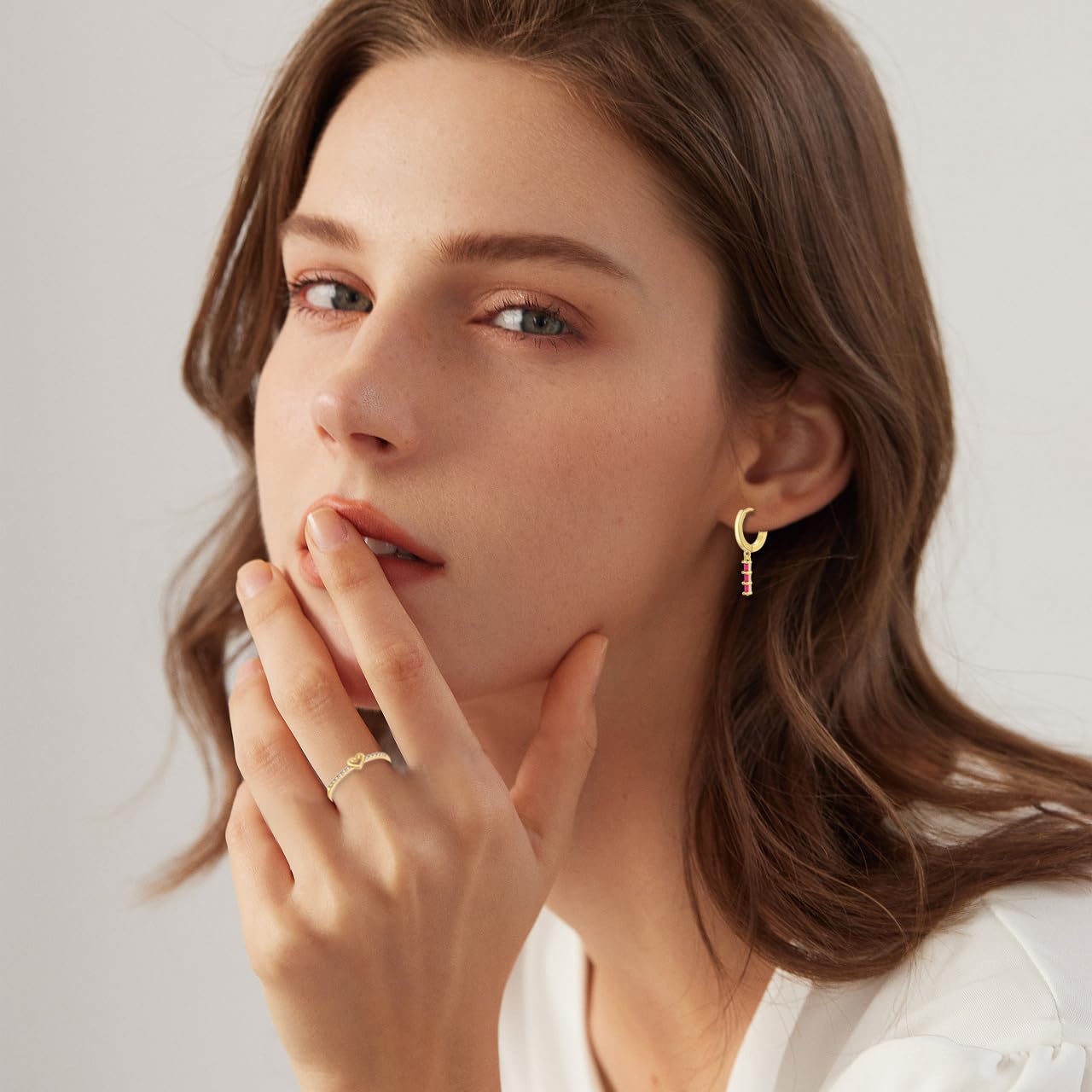 RLMOON 2 Pairs 14K Gold Plated Huggie Drop Earring for Women Sterling Silver Post CZ Stud Huggie Earring Gold Small Dangle Hoop Baguette Earring Set (Gold)