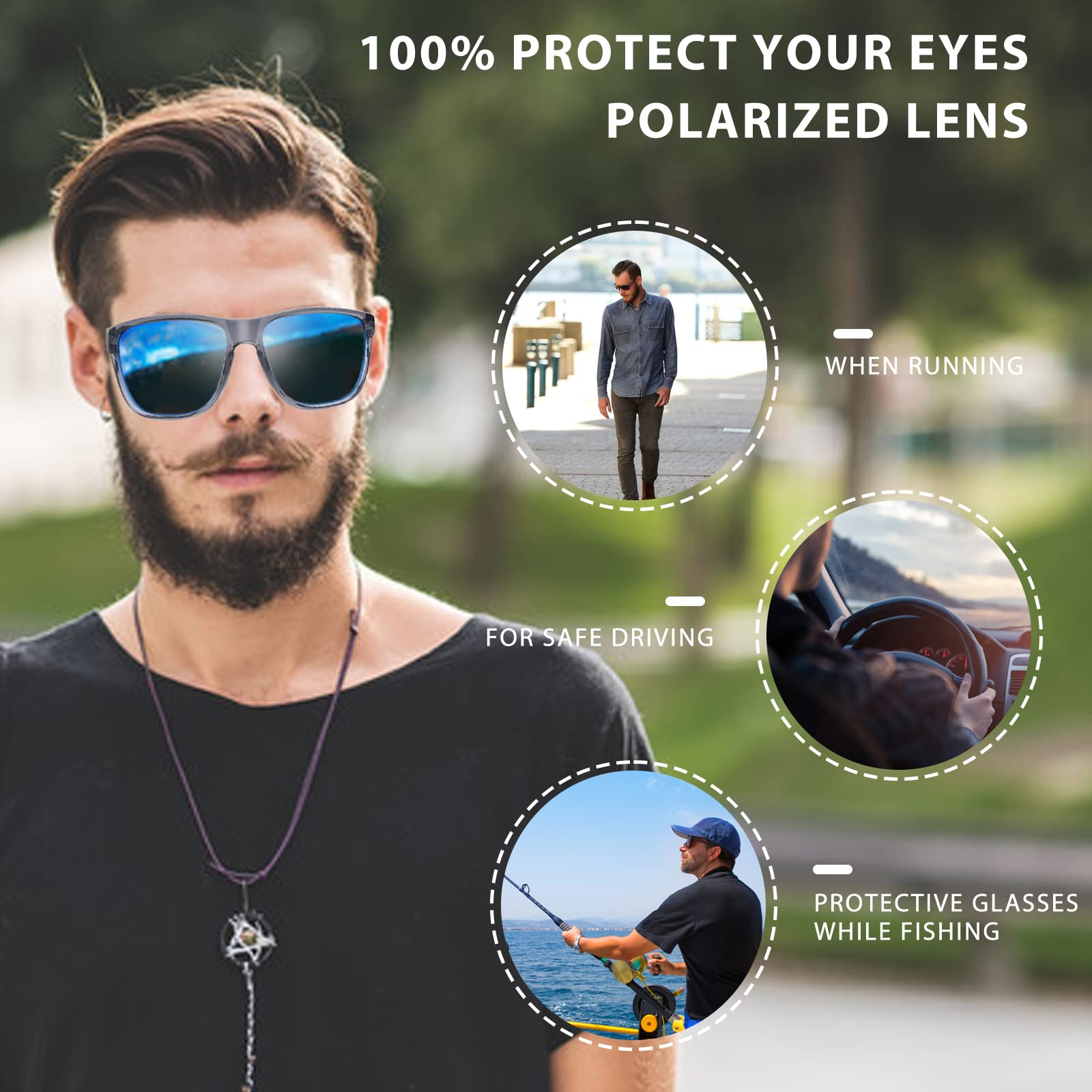 POLARKING Vintage Polarized Sunglasses for Men and Women Sport Driving Shady Rays Rectangle Sun Glasses 100% UV Protection Matte G15