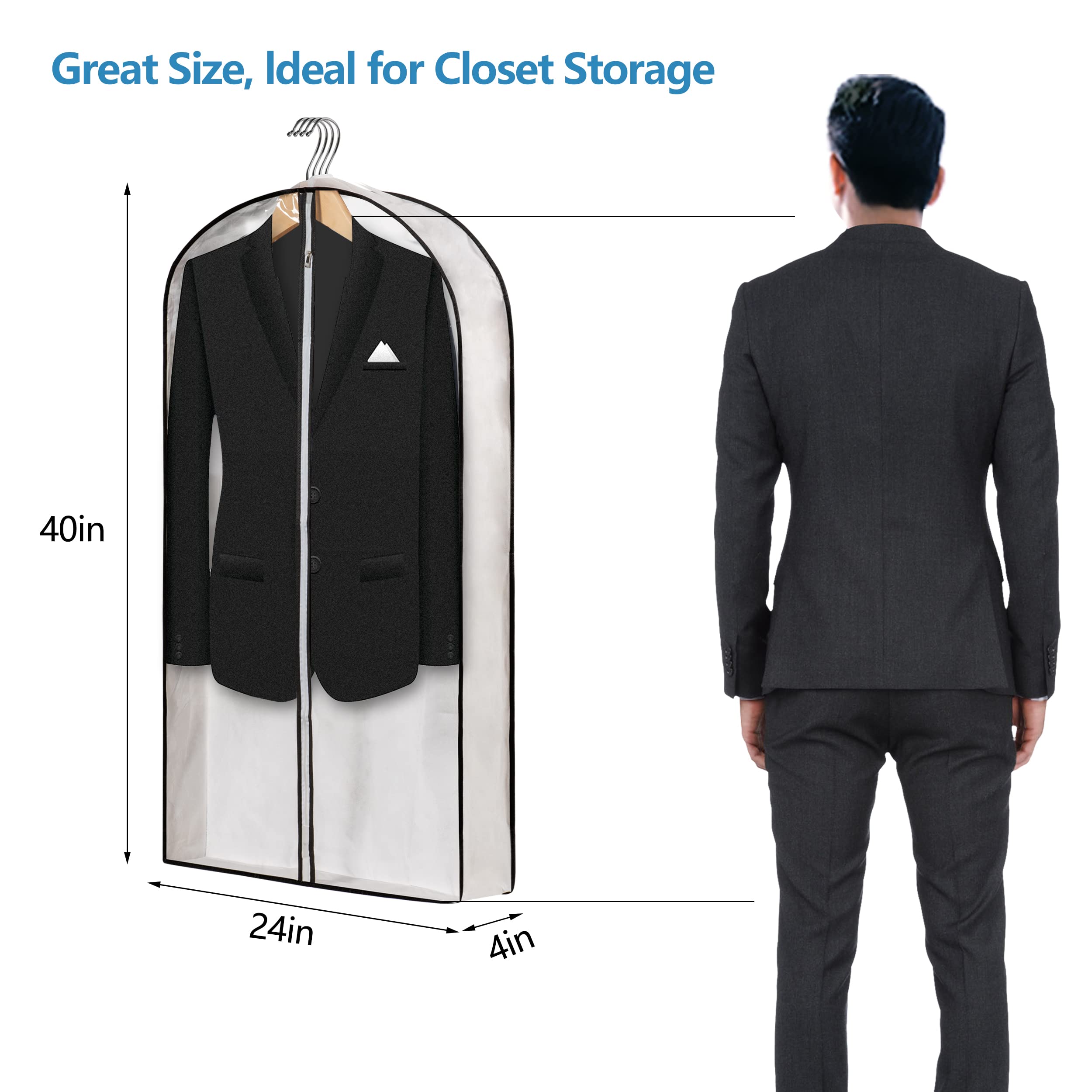 Mskitchen Hanging Clothes Bag with 4" Gusseted Garment Bag (Set of 6) for Storage Suit Bag for Closet Clear Dress Covers for Suits, Sweaters, Shirts - 24"x 40"x 4"/ 6 Pack