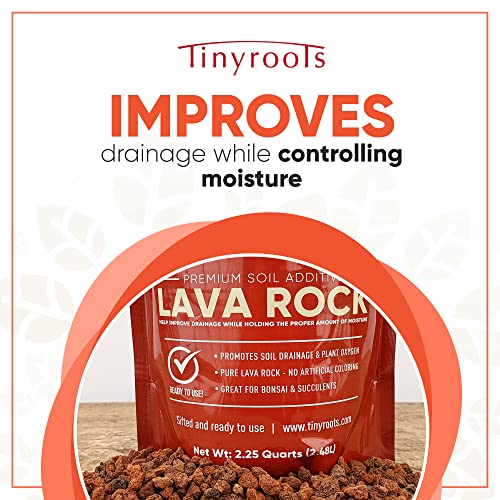 Tinyroots Red Lava Rock for Plants, 2.25 Quarts, Sifted Bonsai and Cactus Soil Additive, Maintains Proper Moisture, Used for Top Dressing, Volcanic Rock, No Dyes or Chemicals