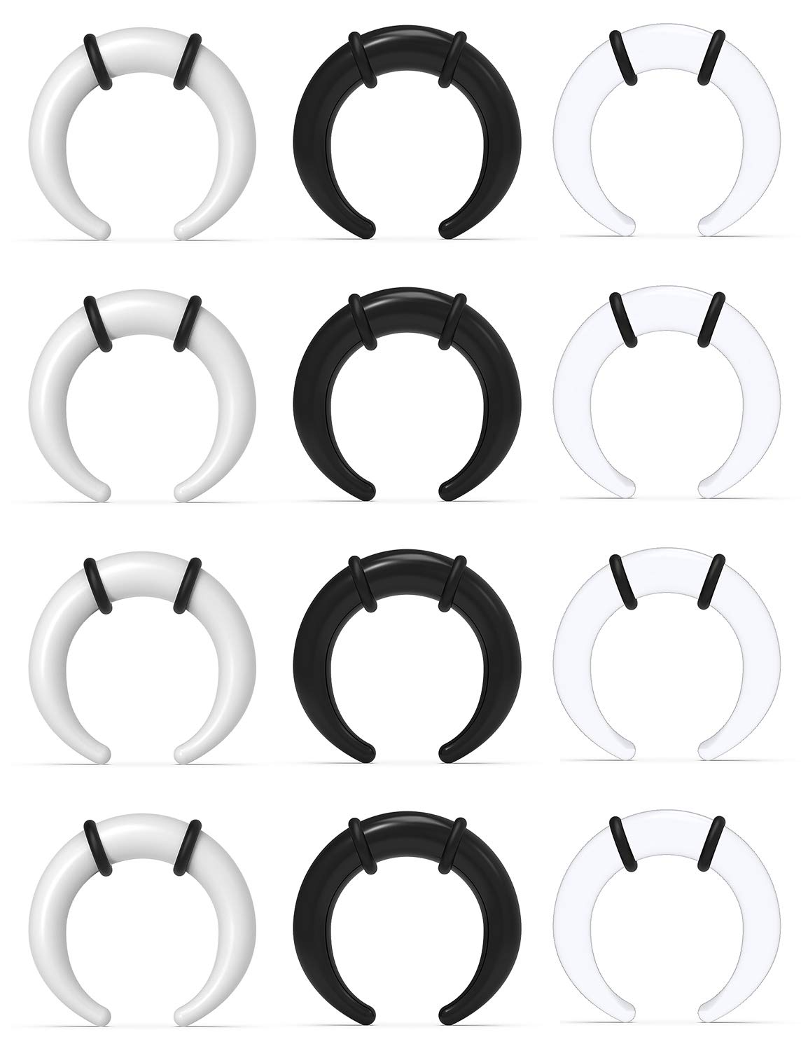 Lcolyoli 6 Pairs Acrylic C Shape Pincher Tapers Septum Buffalo Taper Expander with Black O-Rings Crescent Gauge Earring Plug for Women Men 6G