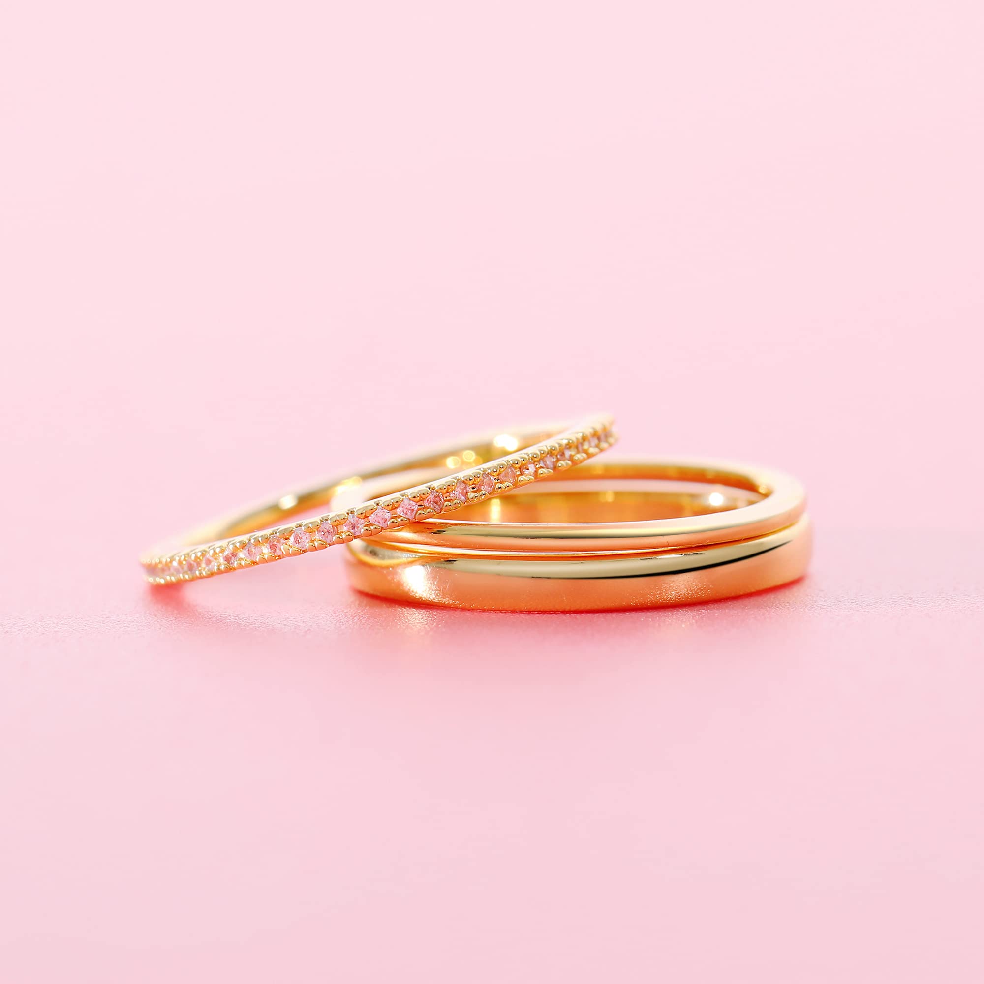 RLMOON 3PCS 14K Gold Plated Rings Stacking Ring for Women Gold Thin Plain Ring Band Stackable Thumb Pointer Finger Ring Statement Comfort Fit Size 7