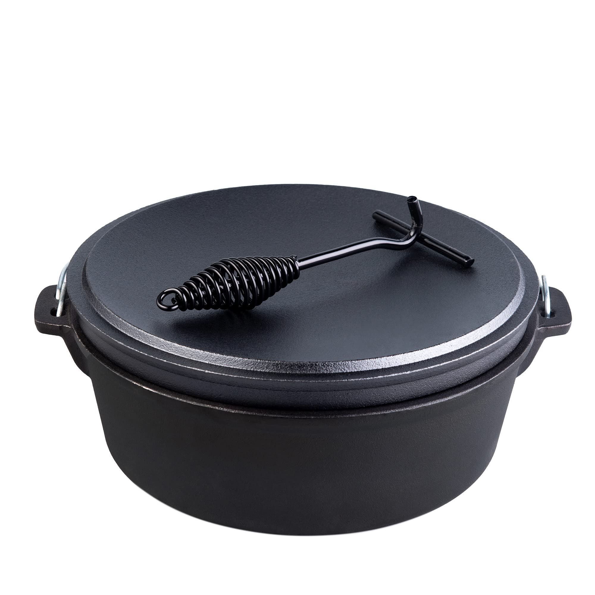 LACAST Cast Iron Camping Dutch Oven, 6-Quart Seasoned Cast Iron Pot with Lid Lifter, Perfect for Campfire or Fireplace Cooking (002)