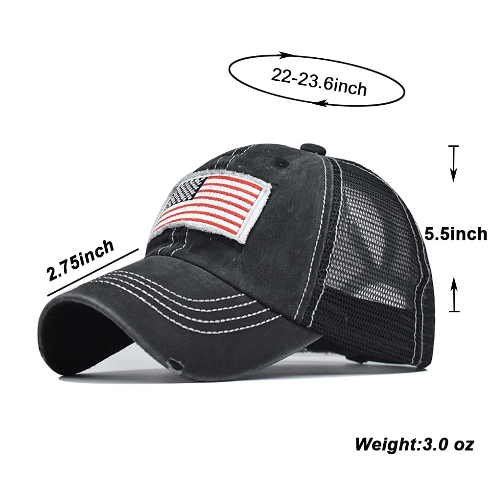 Nogewul American flag Ponytail Baseball Cap for Womens Men High Messy Bun Hat Ponycaps Adjustable Dad Trucker Mesh Hats