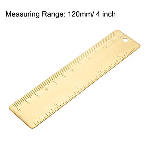 uxcell Straight Ruler 120mm 4 Inch Brass Measuring Tool with Hanging Hole 2pcs