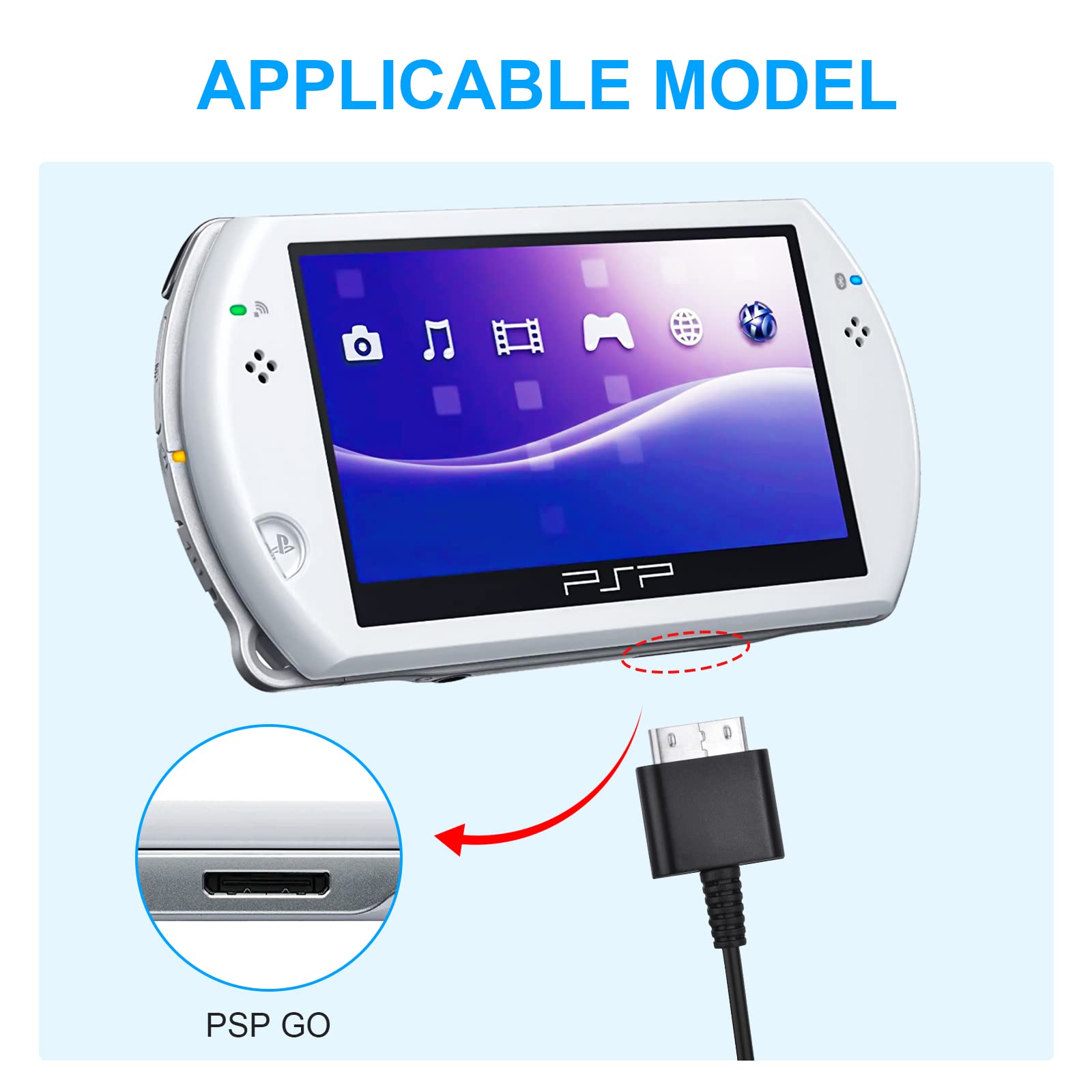 Replacement PSP Go Charger Cable, Data and Charging Cable Compatible with Sony PSP Go, 2 in 1 USB 2.0 Data Sync Transfer and Power Charger Cable Cord 3.3FT