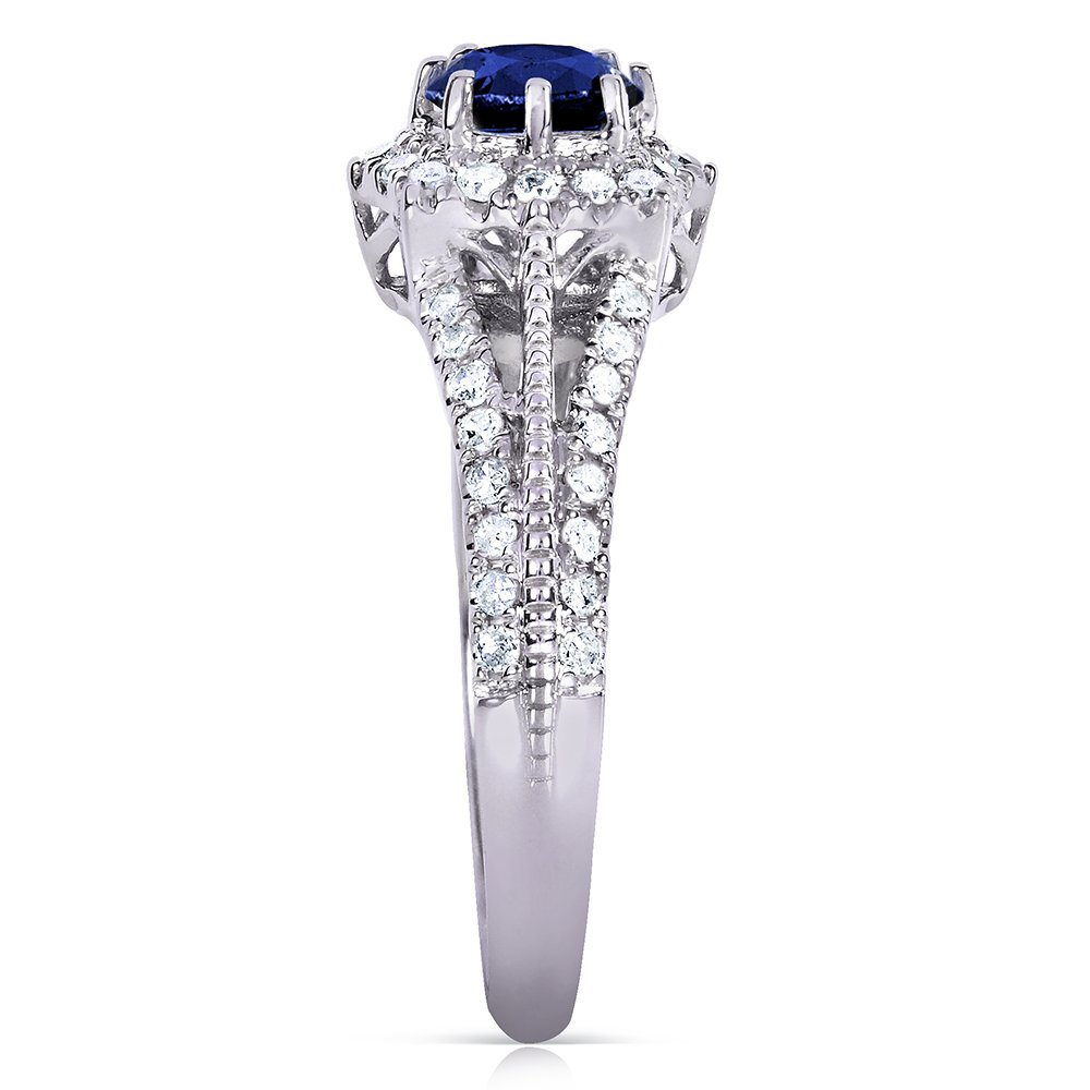 Kobelli Vintage Style Sapphire & Diamond Engagement Ring 1 Carat (ctw) in 14k White Gold, Size 9