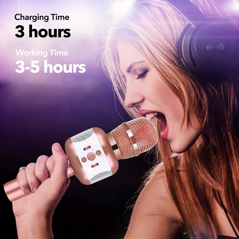 LEERON Microphone for Kids, Kids Microphone Adults Wireless Microphone Speaker, Fun Toy Microphone for Girls Boys,Portable Rechargeable Bluetooth Microphone for Home KTV, Birthday Party Decorations