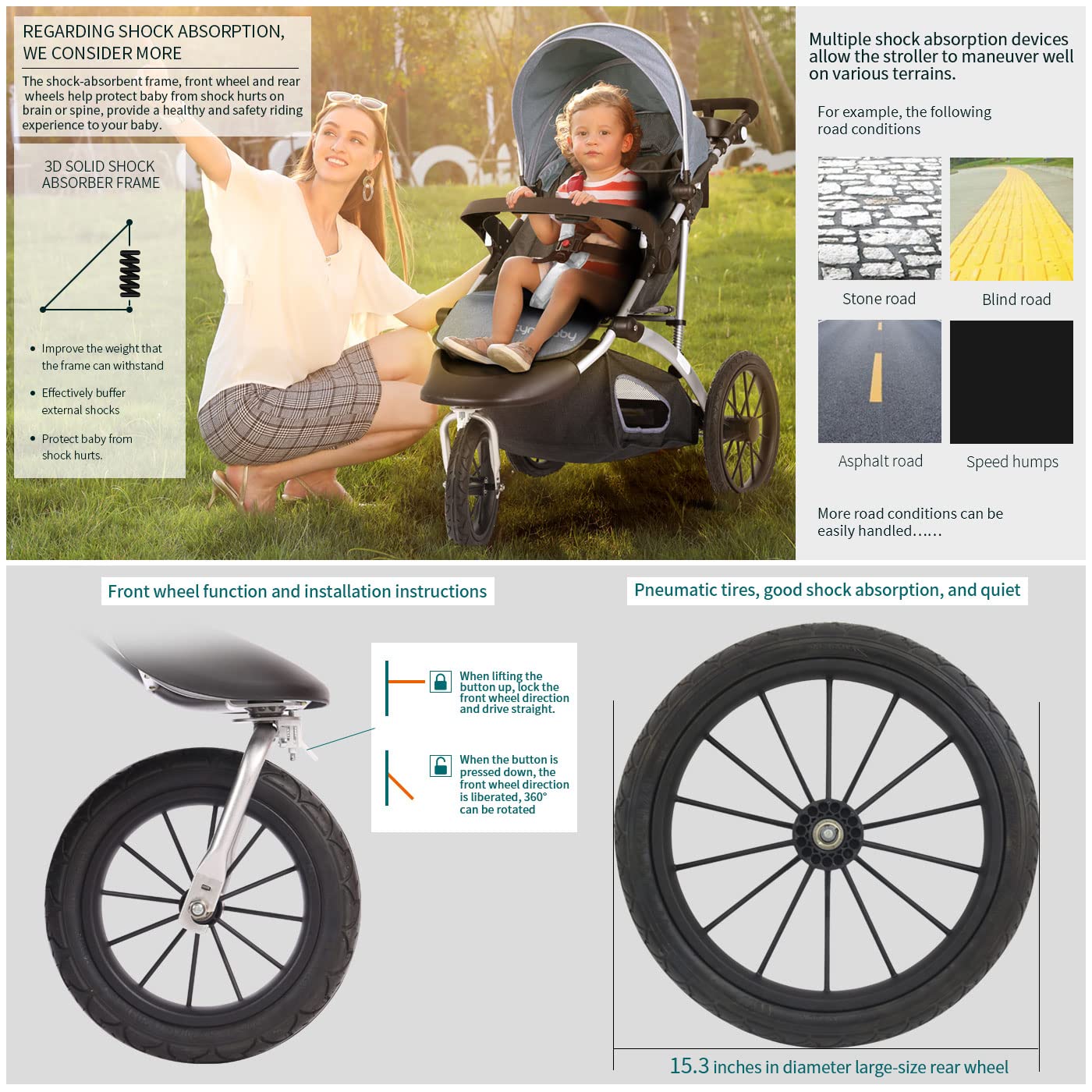 Jogging Stroller Fold City Travel Citi Jog Strollers Single Toddler Baby Pram Jogging Compact Urban Ultralight Joggers Beby Carriage Pushchair Stroller Travel System 3 wheels