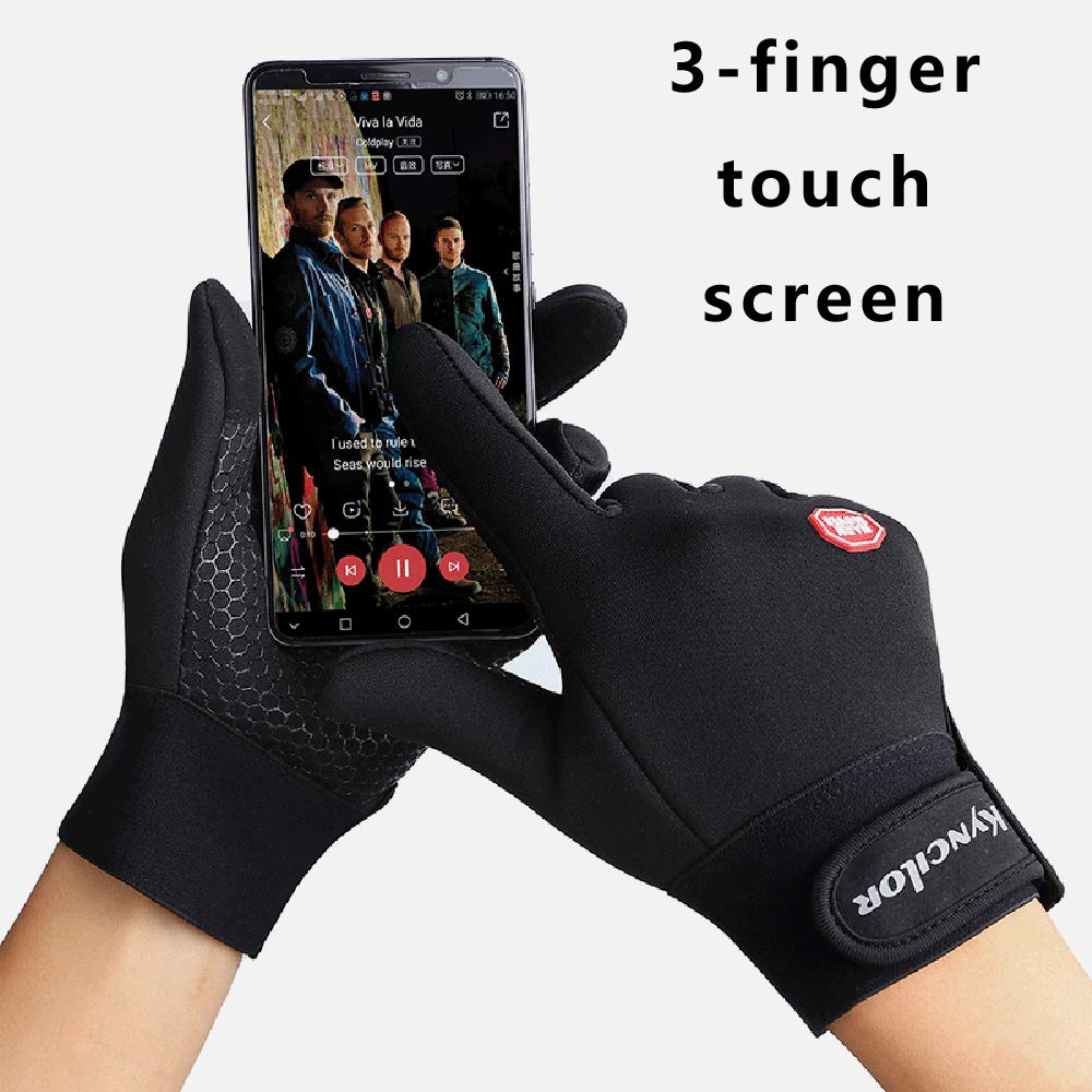 KYNCILOR Winter Full Finger Non-Slip Silicone Warm Cycling Gloves, Touch Screen, Splash-Proof for Cycling, Hiking, Climbing, Running, Camping Outdoor Projects(Large)