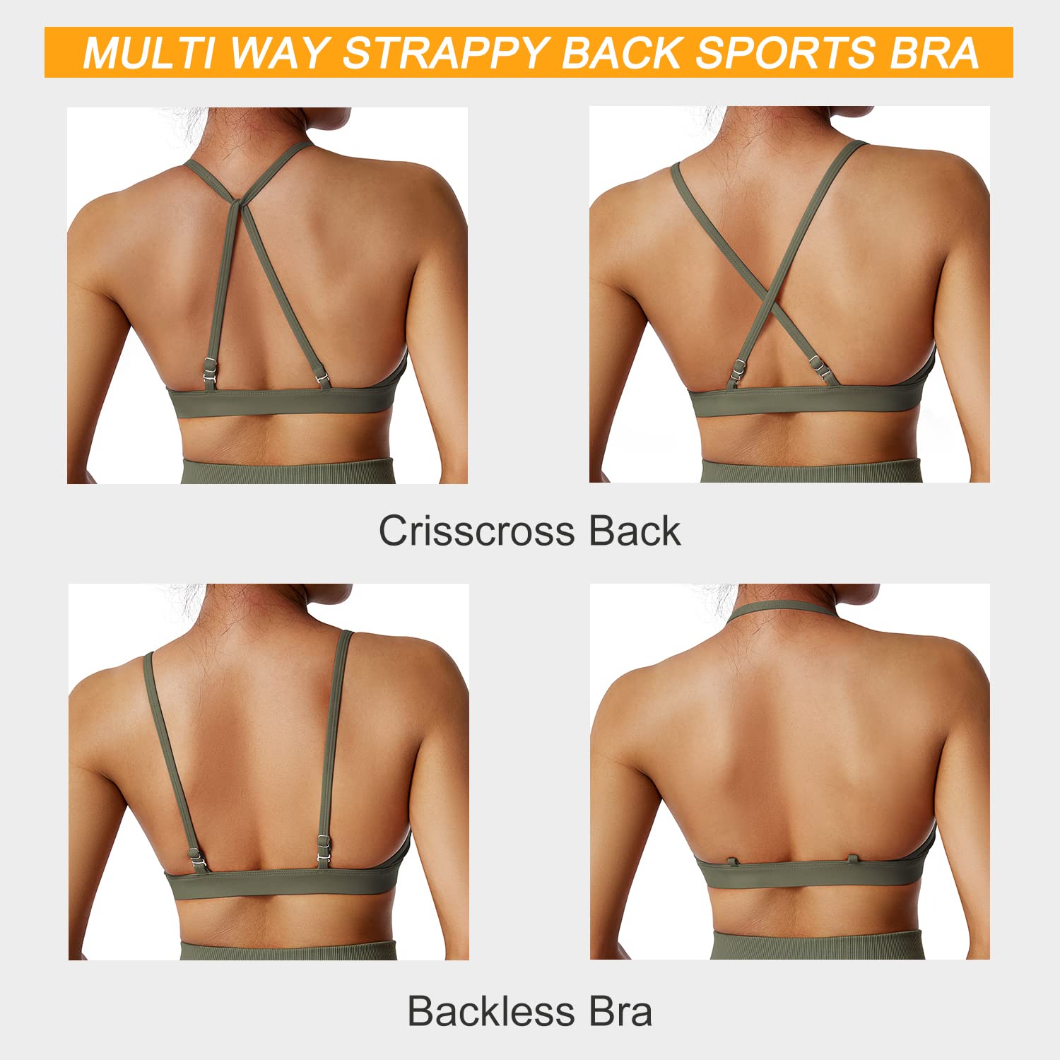 RUUHEE Women T Back Sports Bra Racerback Spaghetti Straps Padded Support Workout Yoga Bras(Small,T Back-White)