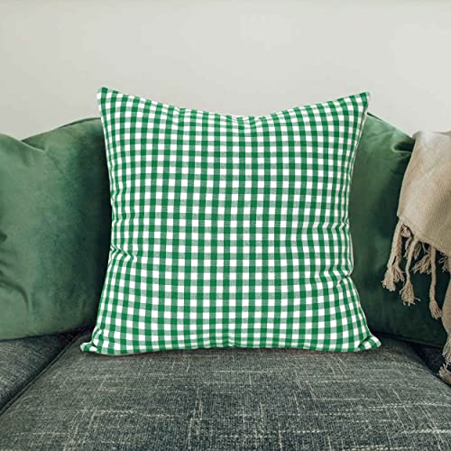 WHITEWRAP Pillow Cover| Farmhouse Checkers Decorative Throw Pillow Cover| Pillowcase| 18x18 inch Pack of 2 Green and White