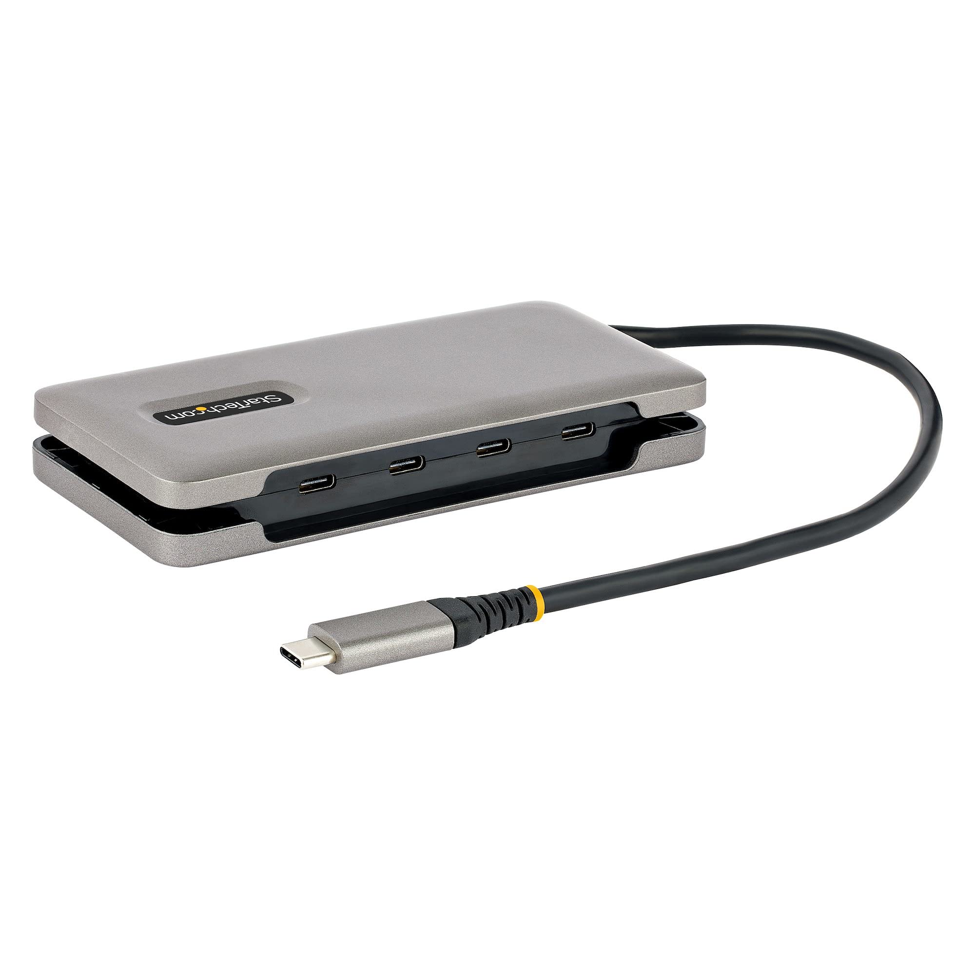 StarTech.com 4-Port USB-C Hub, 4X USB-C Ports, USB 3.1-10Gbps - Portable USB C Hub w/ 100W Power Delivery Pass-Through - USB Type C Hub w/ 12.6in/32cm Wrap-Around Cable - USBC Splitter (HB31CM4CPD3)