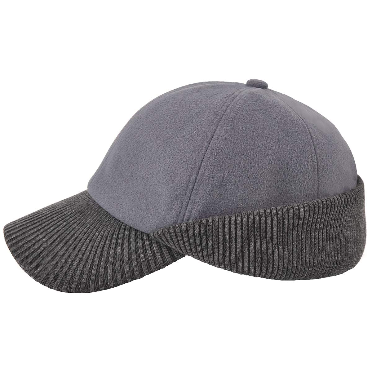 LCZTN Wool Winter Baseball Cap with Warmer Earflap for Men & Women Outdoor Beanie Hat Dark Grey