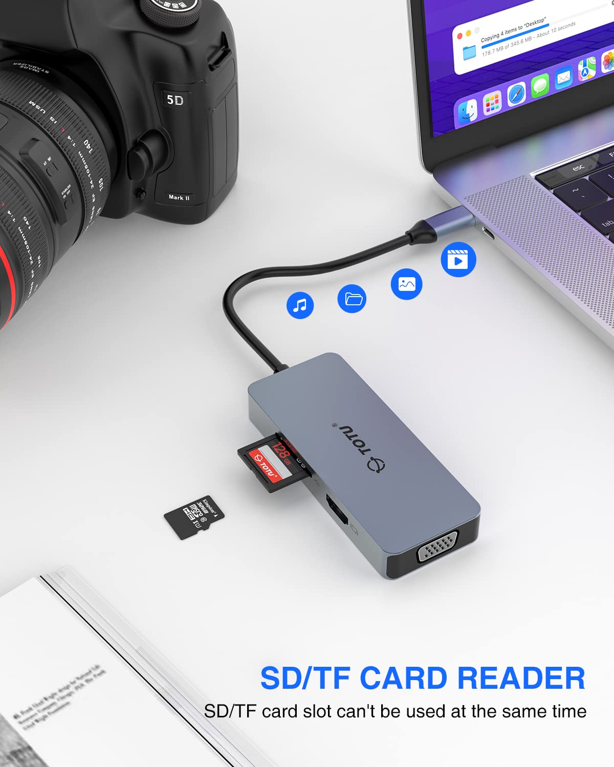 TOTU 9 in 1 Triple Display USB C Hub with Dual 4K HDMI and VGA Port & 6 in 1 4K HDMI VGA USB C Hub