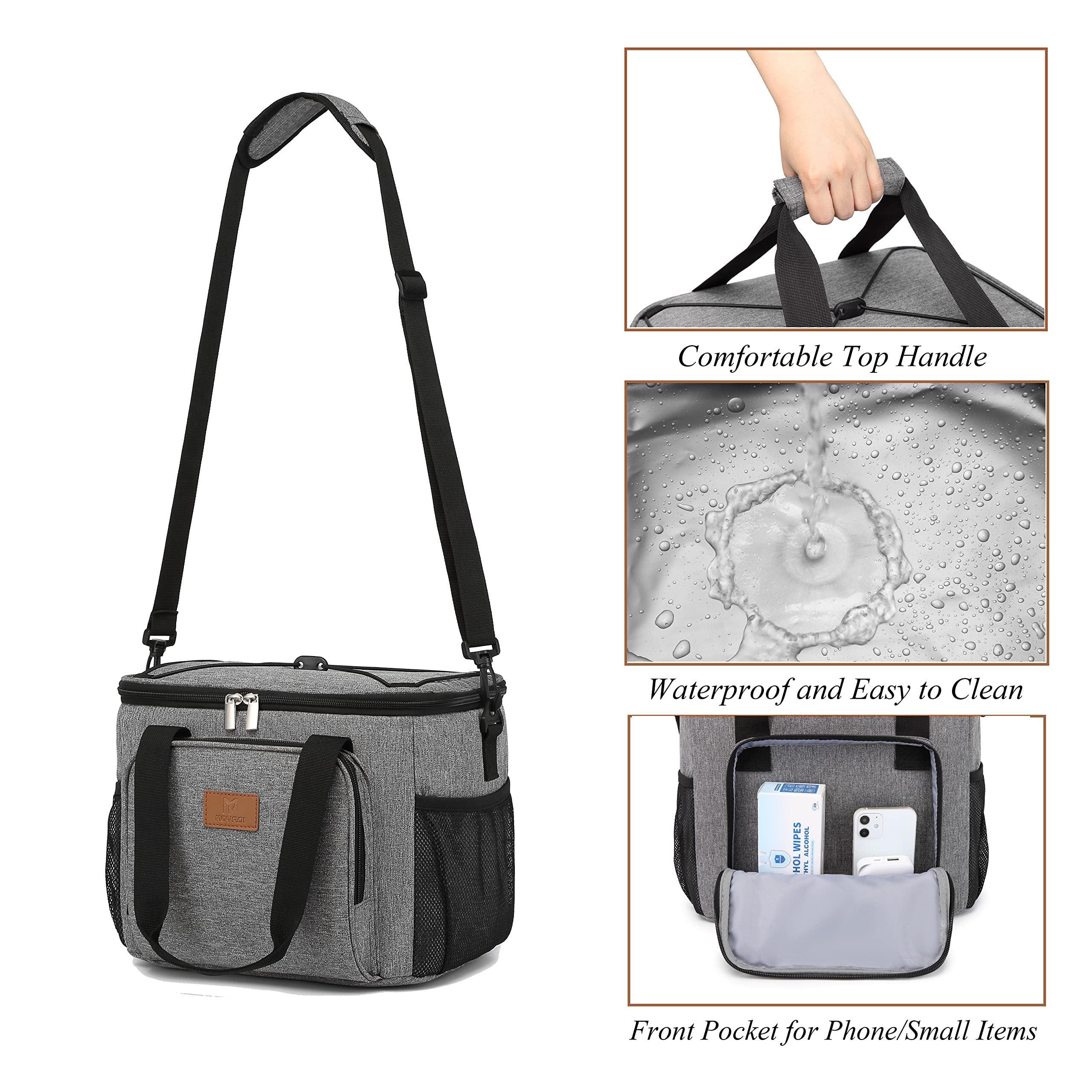 MYQ MOYAQI 15L Insulated Cooler Bag, Grey, 24-Can Capacity, Ideal for Picnics, Camping, Beach, Road Trips, Travel