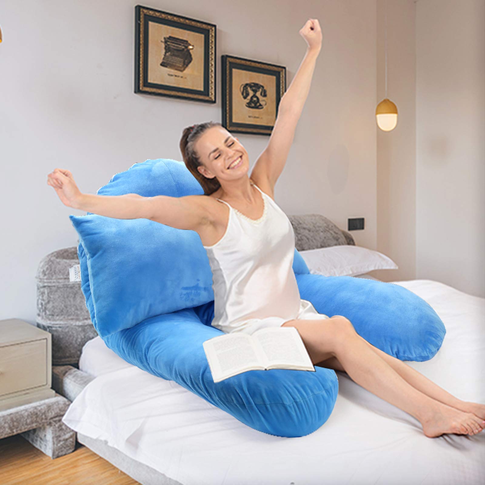 Mandzixin Pregnancy Pillow, Maternity Body Pillow with Velvet Separate Support Pillow Removable Cover,Side Sleeping and Back Hips, Legs Support for Pregnant Women (Light Blue, U Shaped+Body Pillow)