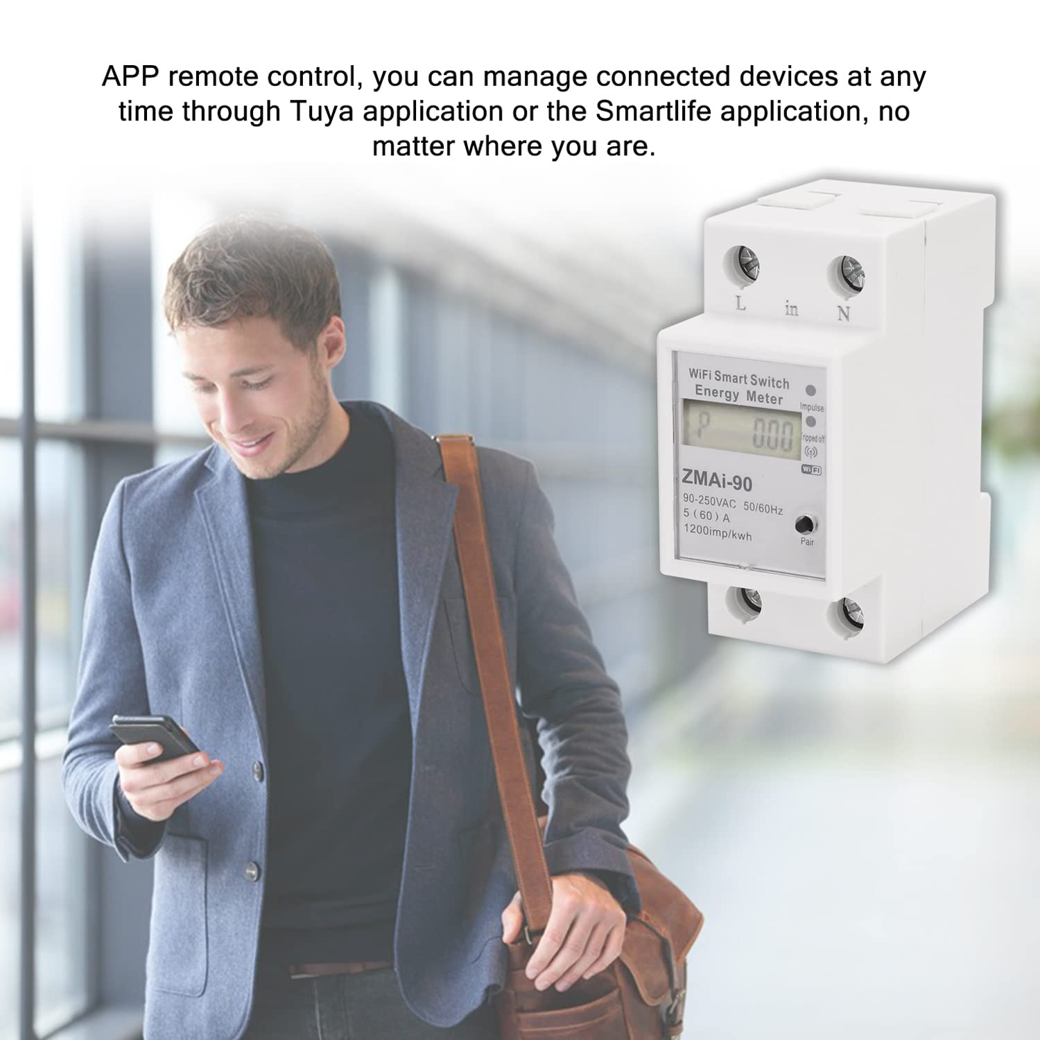 Splenssy Single-Phase Din Rail WiFi Intelligent Energy Meter Power Consumption Kwh Meter Wattmeter Support Smartlife/Tuya APP Control Compatible with Alexa and Google Home