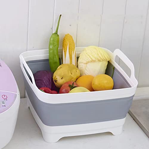 ZL ybxdxz Dish Basin Collapsible with Drain Plug Portable Wash Basin Foldable Sink Tub Carry Handle Dishpan Space Saving Kitchen Storage Tray for Camping, RV, Vegetable, Washing 9L Capacity, Gray