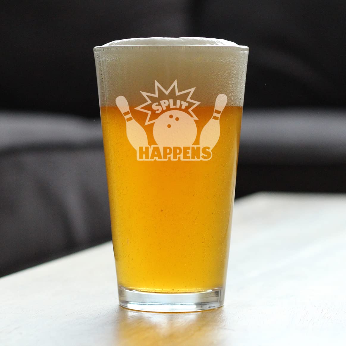 Split Happens - Pint Glass for Beer - Funny Bowling Themed Gifts and Decor for Bowlers - 16 oz Glass