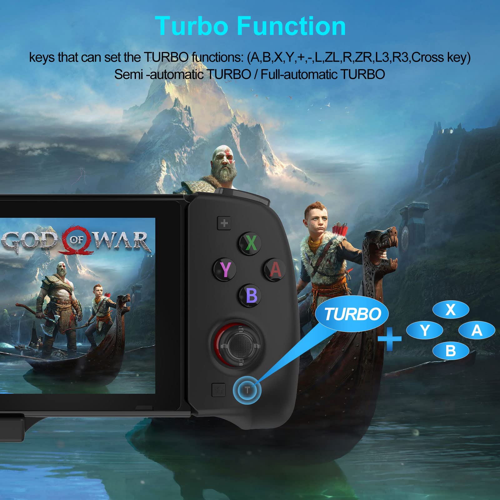 Nintendo Switch Controller for Handheld Mode, Hand Grip for Switch/Switch OLED with Turbo Button,6-Axis Gyro,Dual Motor Vibration, Back Button Mapping,PD Fast Charge