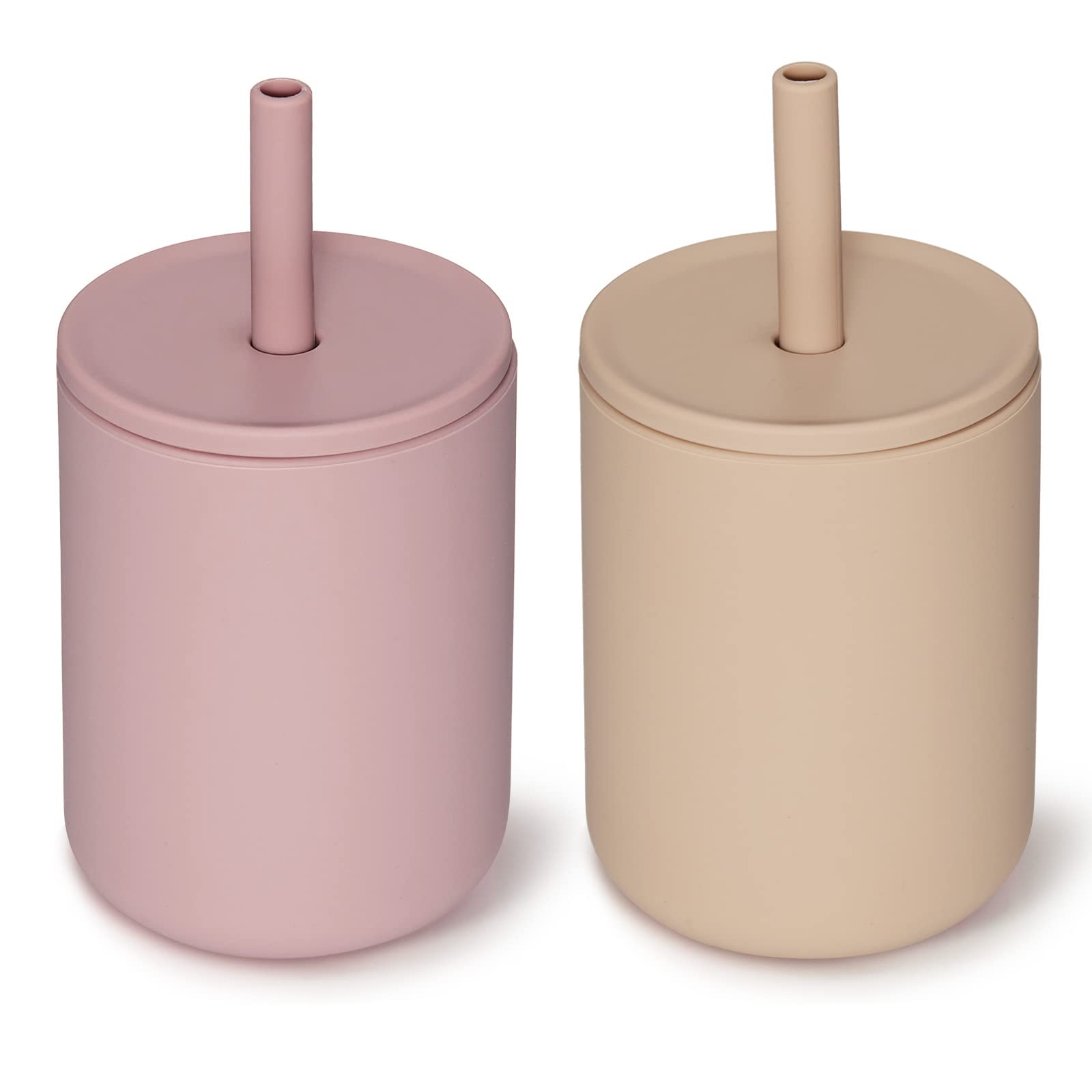 Tessco Toddler Straw Cup Spill Proof Silicone Training Cup for Baby 7 oz Toddler Cup with Straw Learning Straw Cup Silicone Drinking Cup with Lids for Kid Water Drinking (Violet Red, Pink,2 Pack)