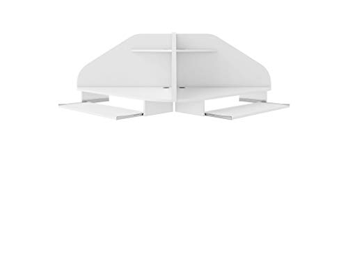 Manhattan Comfort Bradley Mid Century Modern Home Office Floating Corner Desk with Keyboard Shelf, 43.98", White