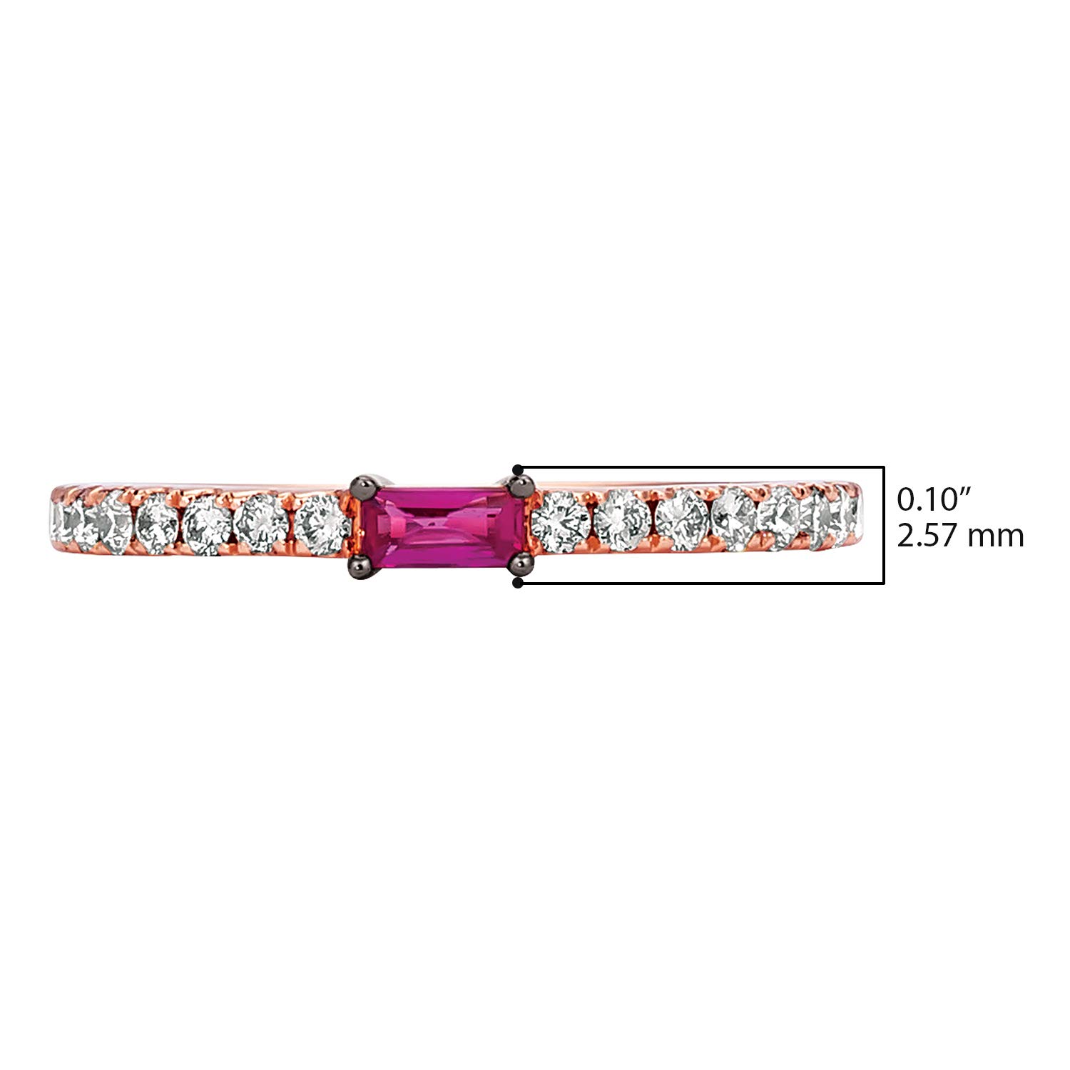 LE VIAN 1/4 Carat Diamond and Baguette Cut Red Ruby Stackable Band Ring for Women in 14k Rose Gold (Champagne Color, SI1-SI2, cttw) Anniversary Promise Ring Size 6.5