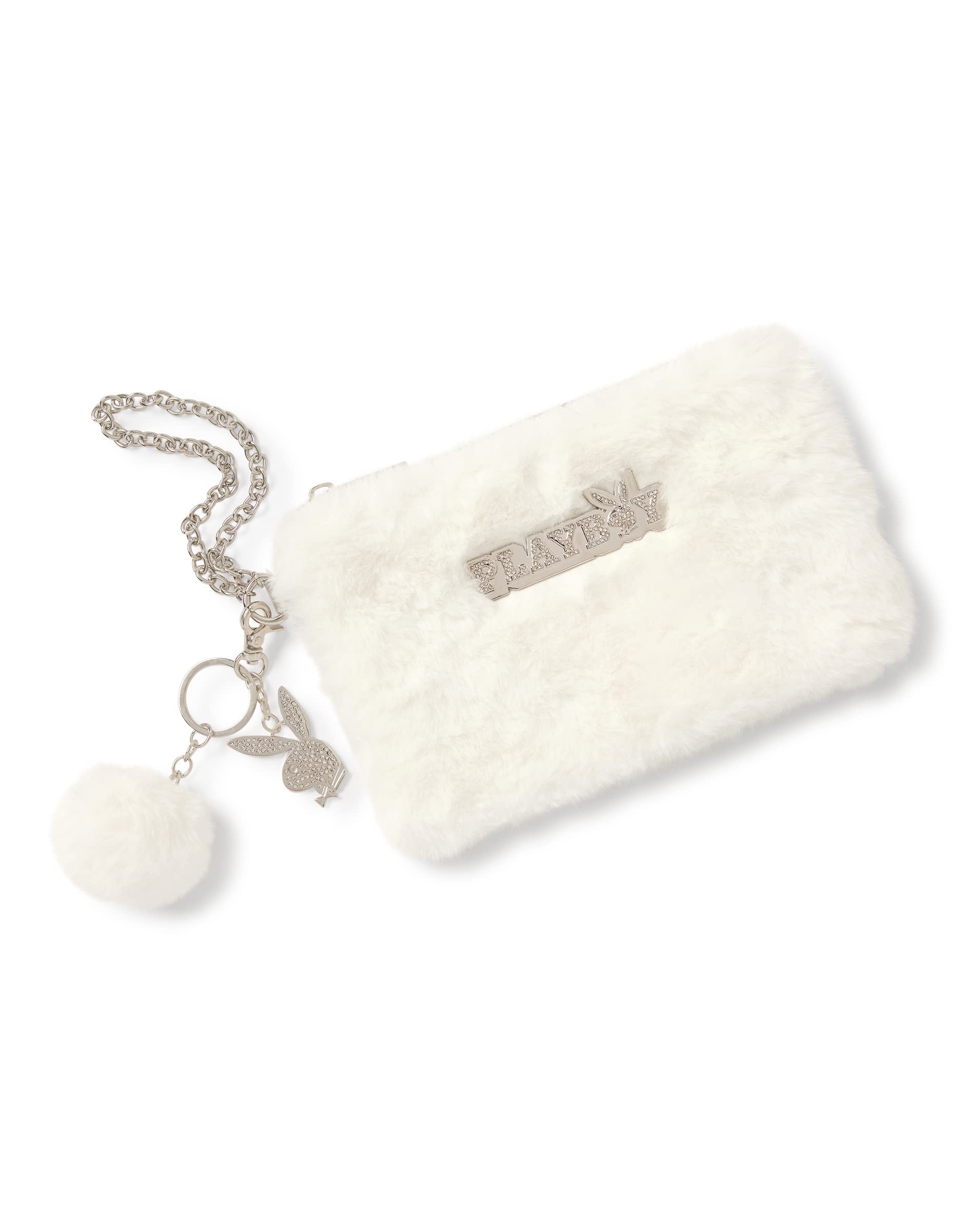 Spencer's White Furry Playboy Wristlet