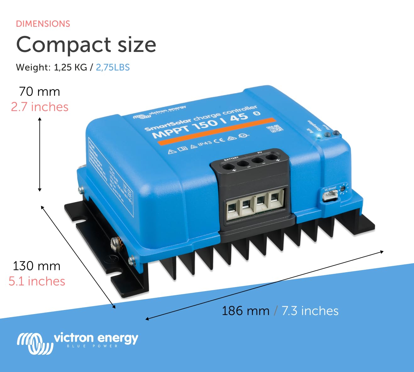 Victron Energy SmartSolar MPPT 150V 45 amp 12/24/36/48-Volt Solar Charge Controller (Bluetooth)