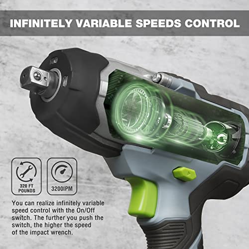 WORKPRO 20V Cordless Impact Wrench, 1/2-inch, 320 Ft Pounds Max Torque, 2.0Ah Li-ion Battery with Fast Charger, Belt Clip for Easy Carrying