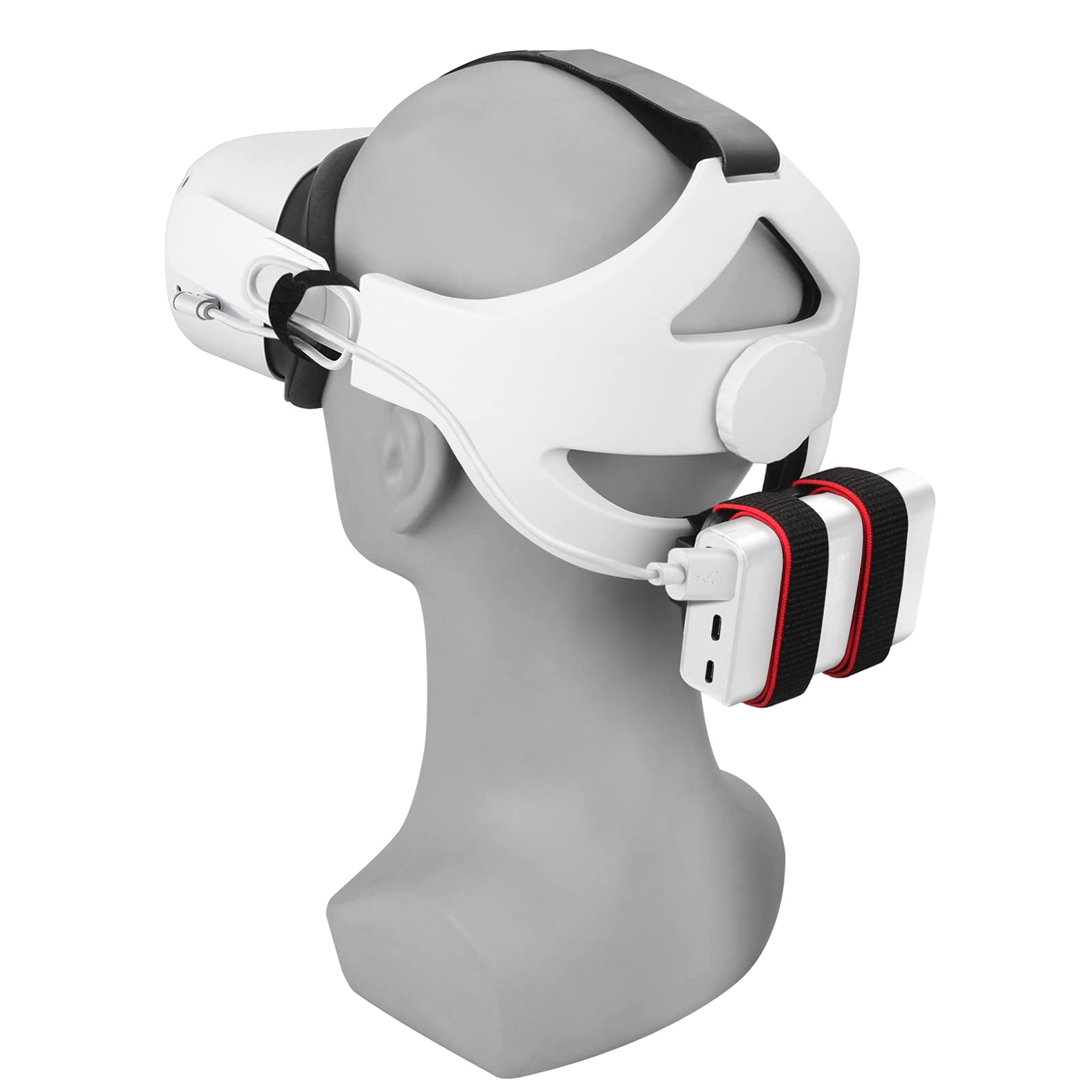 MASiKEN Universal Battery Pack Strap For Oculus Quest 2 Accessories Head Strap, Head Cushion, VR Meta Quest Powerbank Holder Compatible for Halo Headband, HTC Vive Deluxe Audio (With USB)