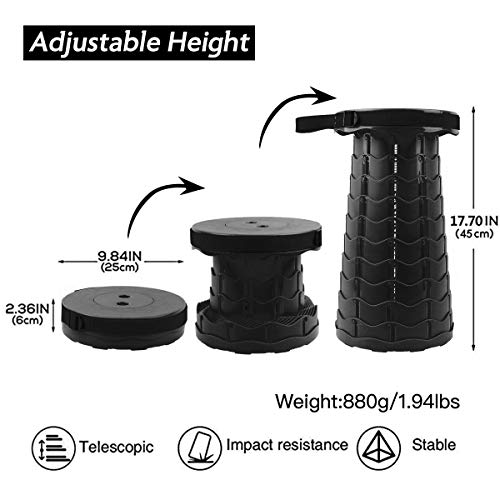 LITARO Folding Stool Portable Camping Stool Compact Stool Retractable Adjustable Seat Stool Lightweight for Picnics Camping Fishing Hiking BBQ Outdoor(Black)