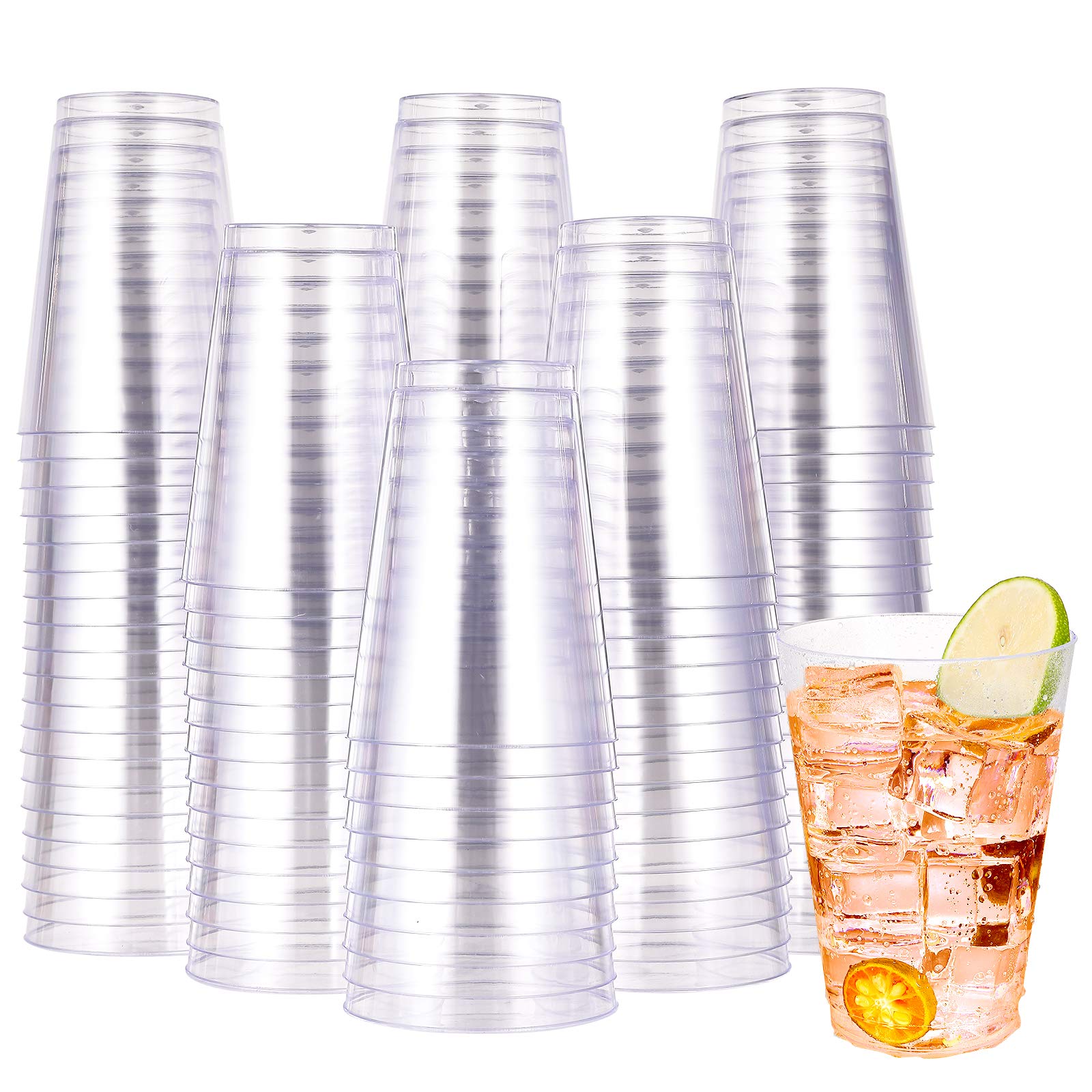 JOLLY CHEF 16 oz Clear Disposable Plastic Cups, 100 Pack Clear Plastic Cups Tumblers, Heavy-duty Disposable Cups for Halloween, Christmas, and Thanksgiving Parties