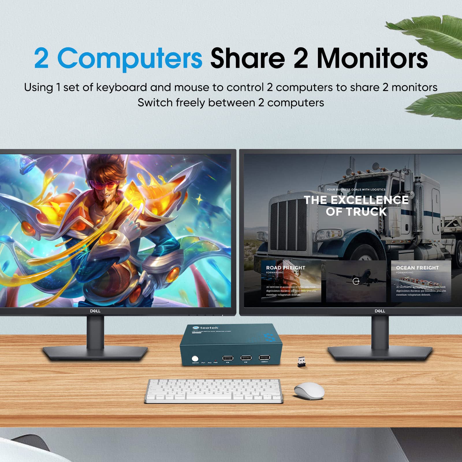 Steetek HDMI Dual Monitor KVM Switch 4K@60Hz, HDMI 2.0 2 Monitors 2 Computer KVM Switch, with USB 2.0 & USB 1.1 Ports, HDCP 2.2, Button Switch & Hotkey Switch
