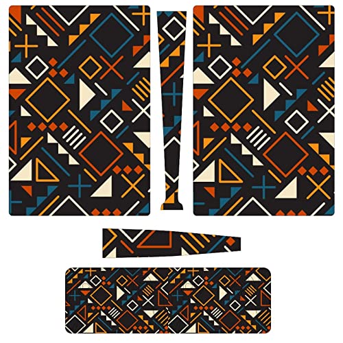 Retro 80s Geometric Pattern Full Protective Skin Cover Design Wrap Decal Sticker Compatible with PS5 Digital Edition Console and Controller